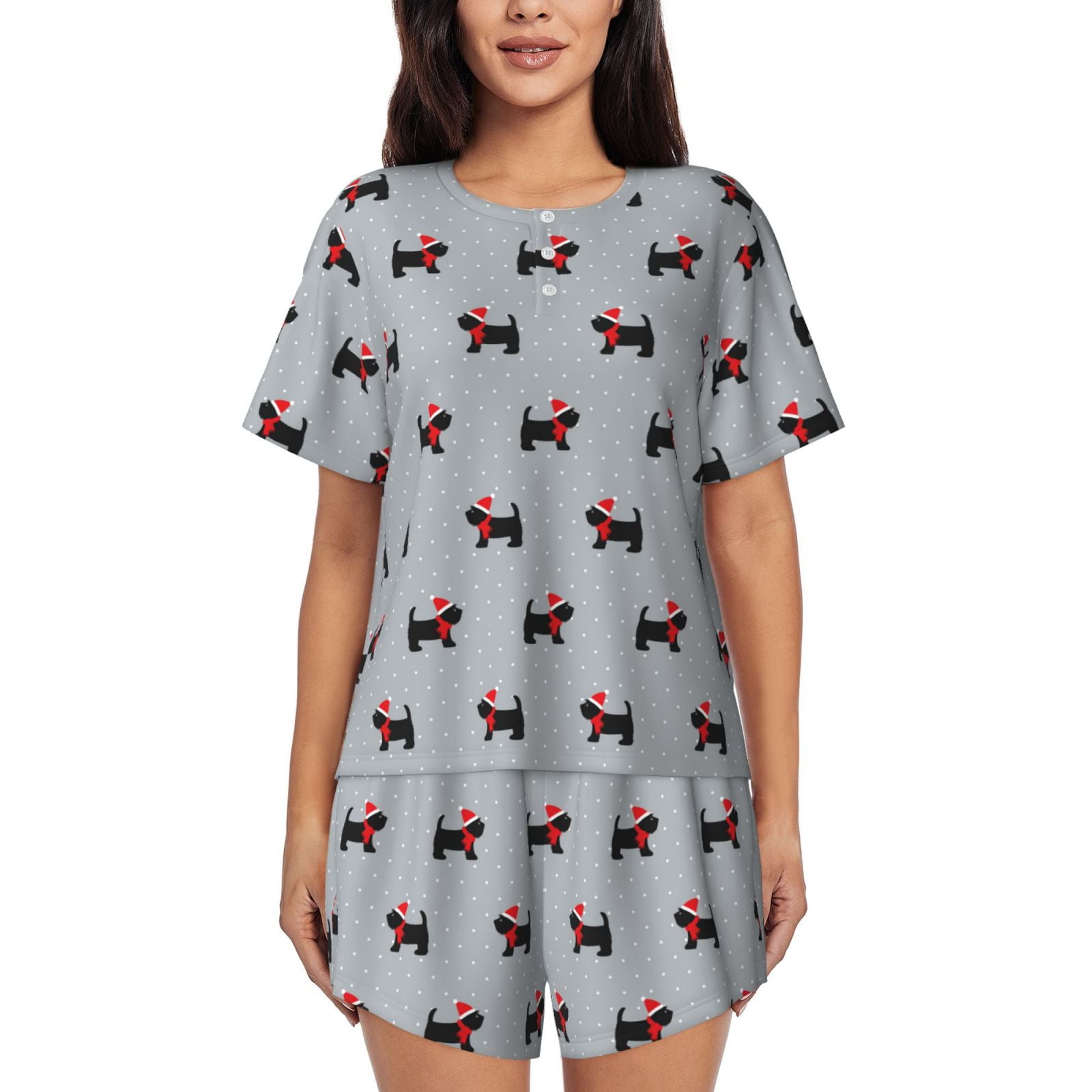Kdxio Polka Dot Christmas Dog Print Pajamas Sets for Women Short ...