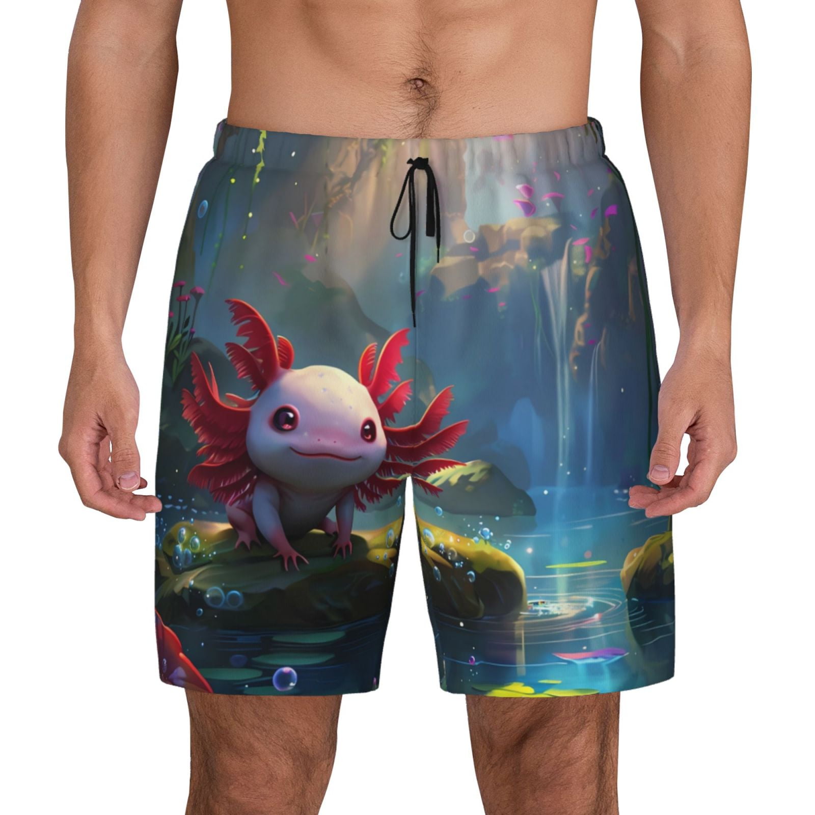 Kdxio Pond Cute Axolotl Print Men's Swim Trunks with Compression Liner ...