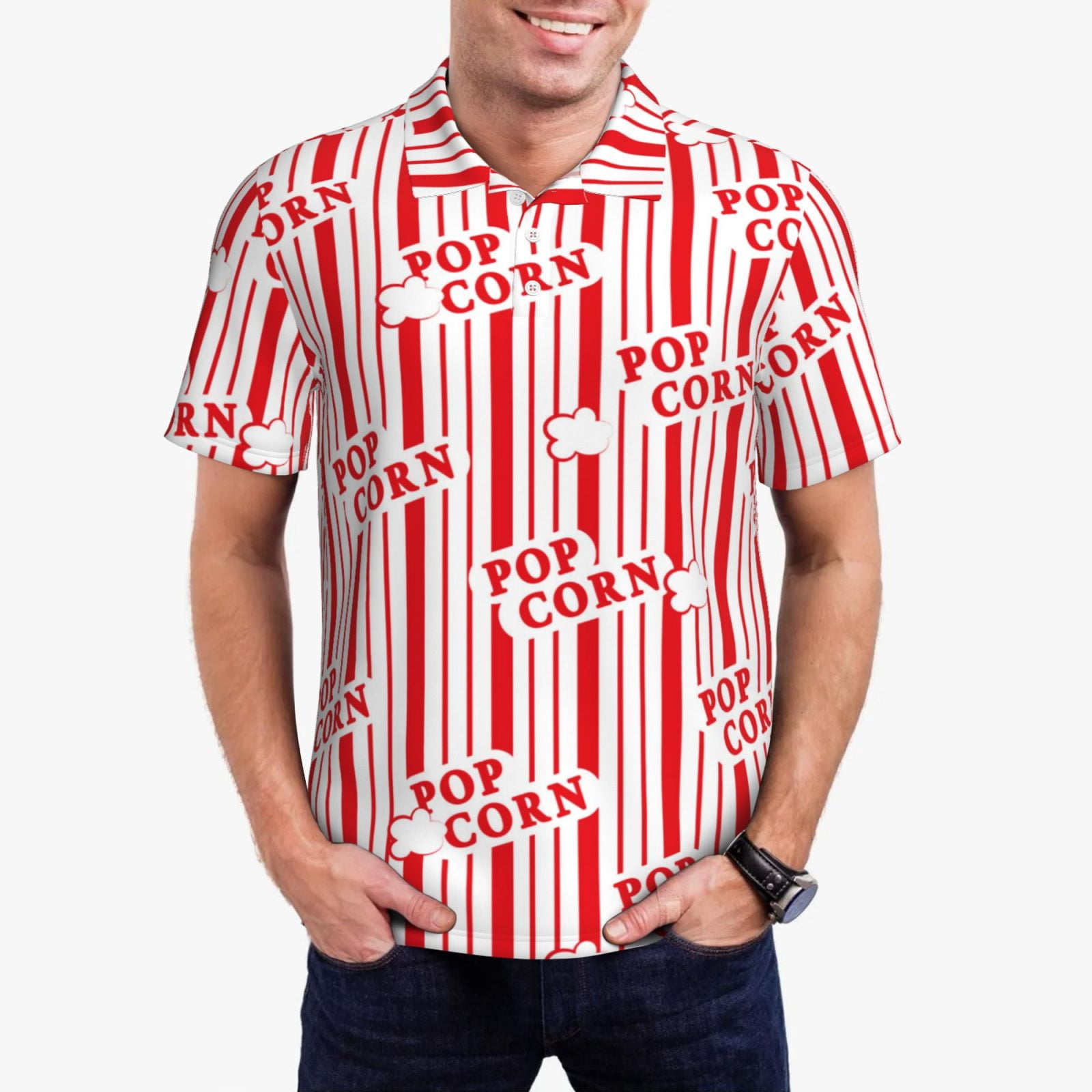 Kdxio Popcorn 1 Print Men's Short Sleeve Polo Shirt,Midweight Men's ...