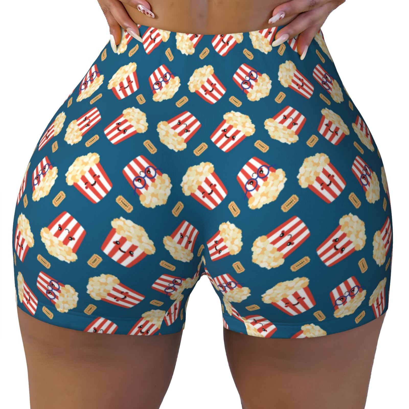 Kdxio Popcorn With Glasses Print Workout Shorts for Women Seamless Soft ...