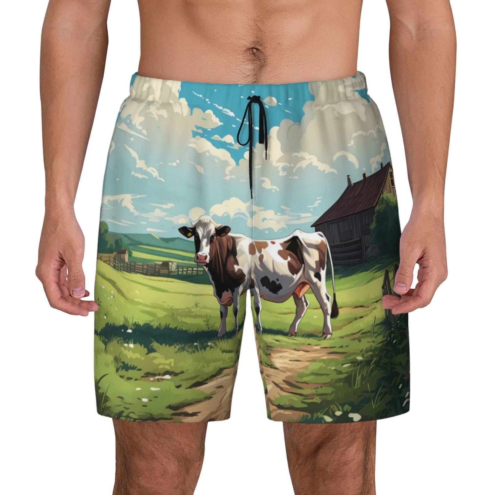 Kdxio Prairie Pasture Cow Print Men's Swim Trunks with Compression ...
