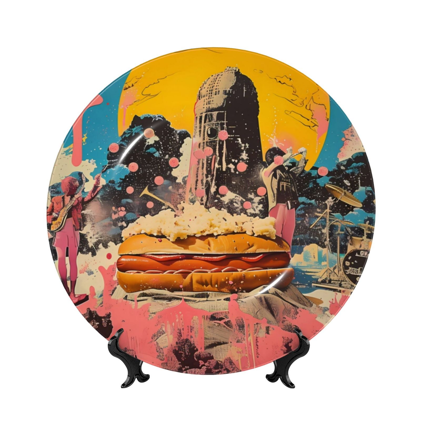 Kdxio Psychedelic Band Hotdog Art Bone China Decorative Plate Ceramic ...