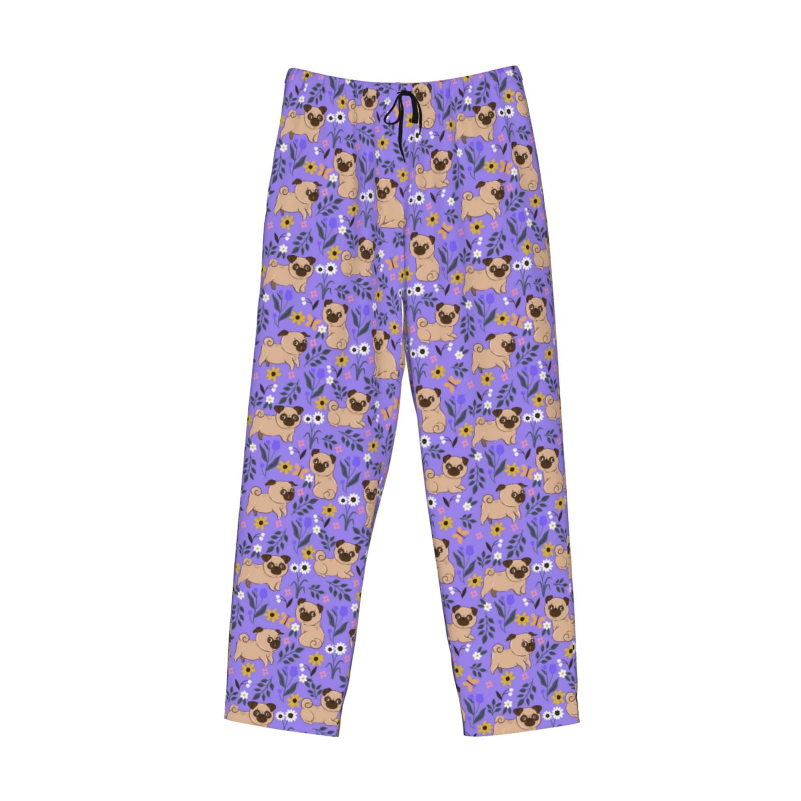 Kdxio Pugs and Flowers Print Men's Sleep Pajama Pant Lounge Pants with ...