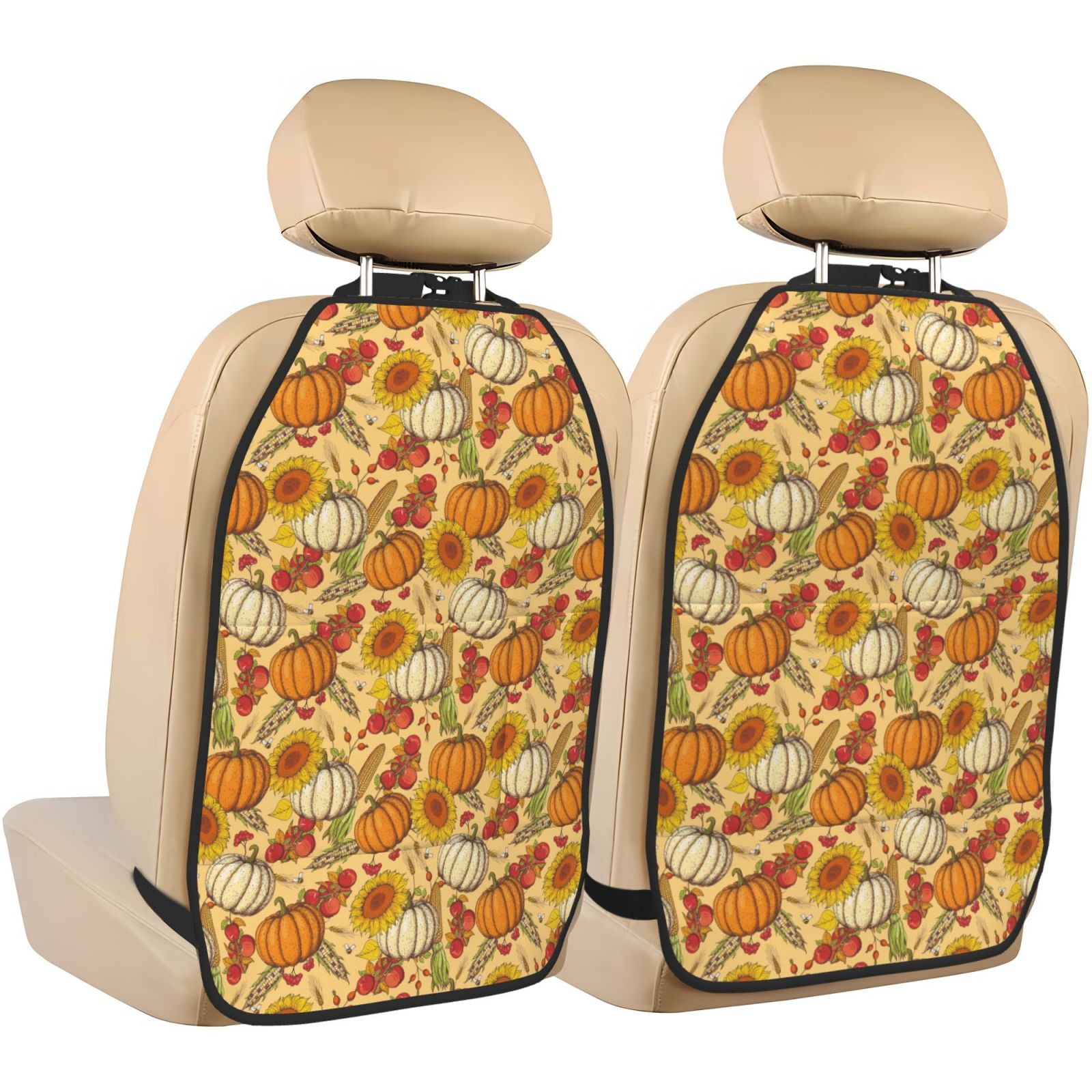 Kdxio Pumpkin And Sunflower Print 2 Pack Car Kick Mat Seat Cover Back ...