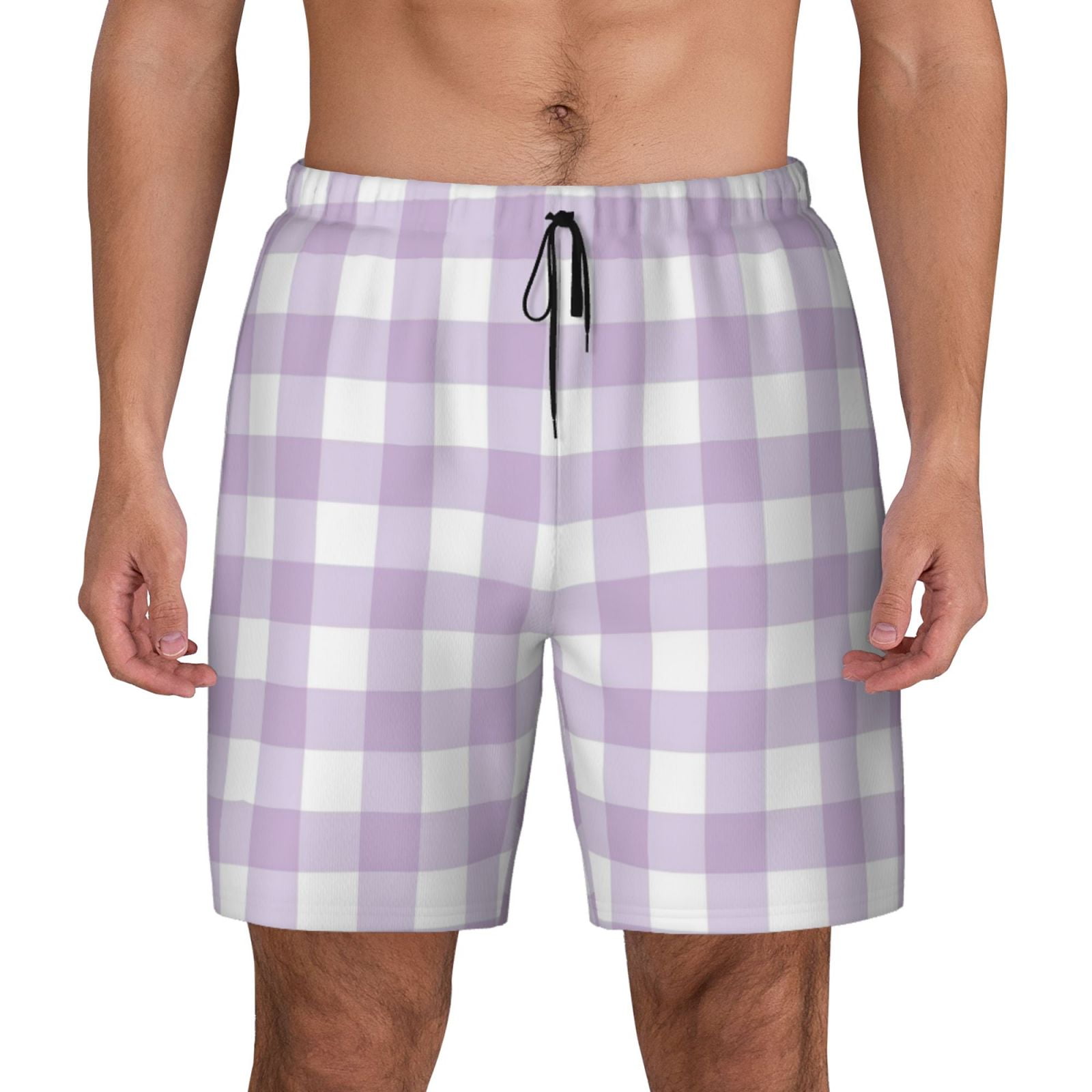 Kdxio Purple Checkboard Print Men'S Swim Trunks With Compression Liner ...