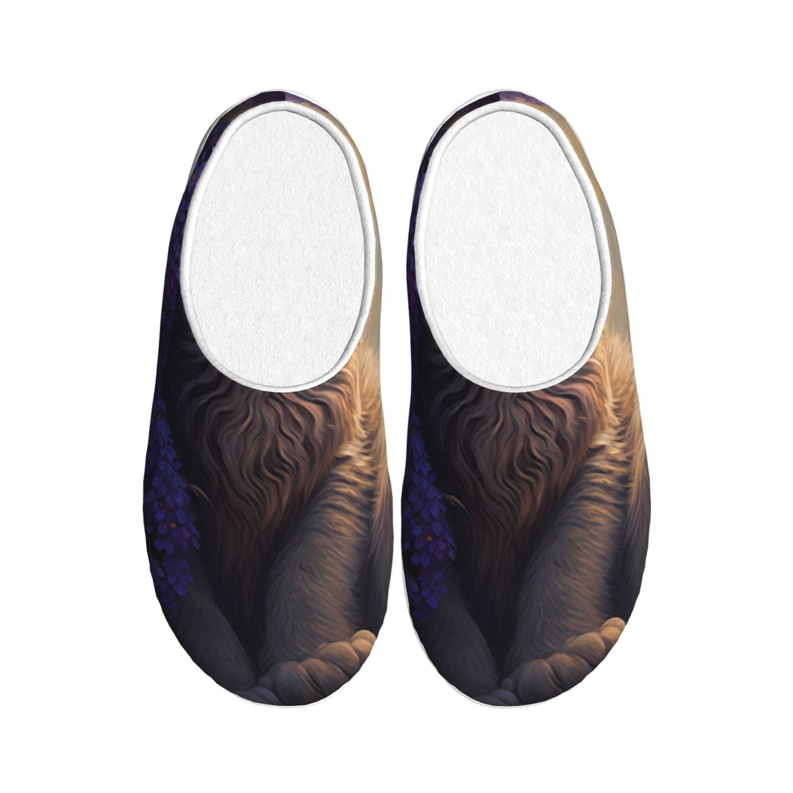 Kdxio Purple Flower Lazy Cat Women's Men's Slippers Plush Slip-On House ...