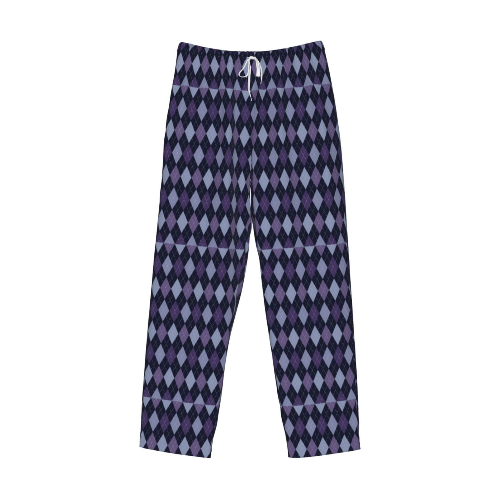 Kdxio Purple and Blue Squares Print Men's Sleep Pajama Pant Lounge ...