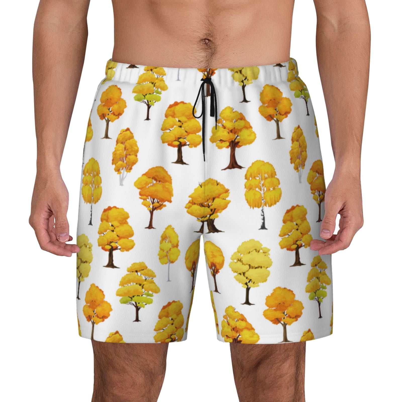 Kdxio Qutumn Tree Print Mens Swim Trunks With Compression Liner 7 Inch