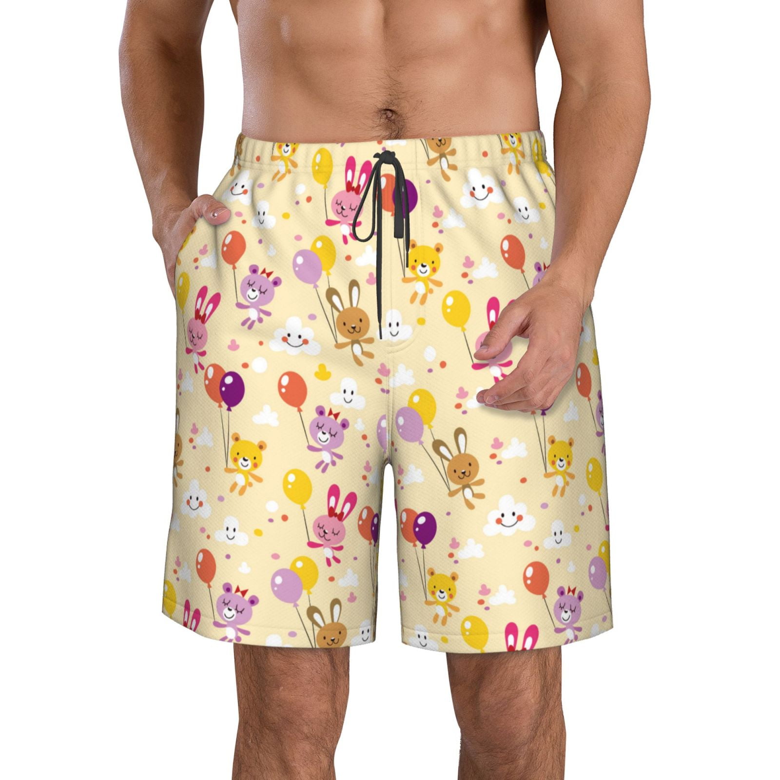 Kdxio Rabbit And Balloon Pattern Mens Casual Shorts - Drawstring Summer ...