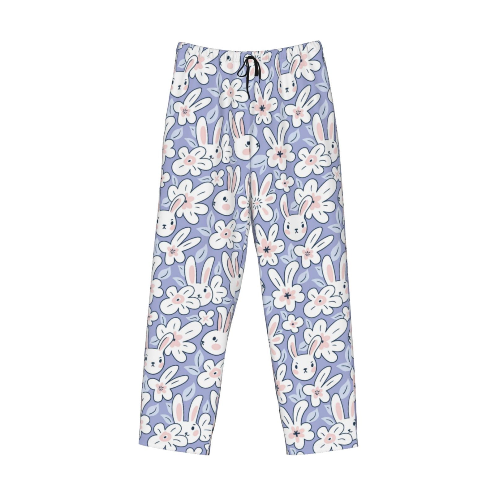 Kdxio Rabbit And Floral Print Men's Sleep Pajama Pant Lounge Pants with ...
