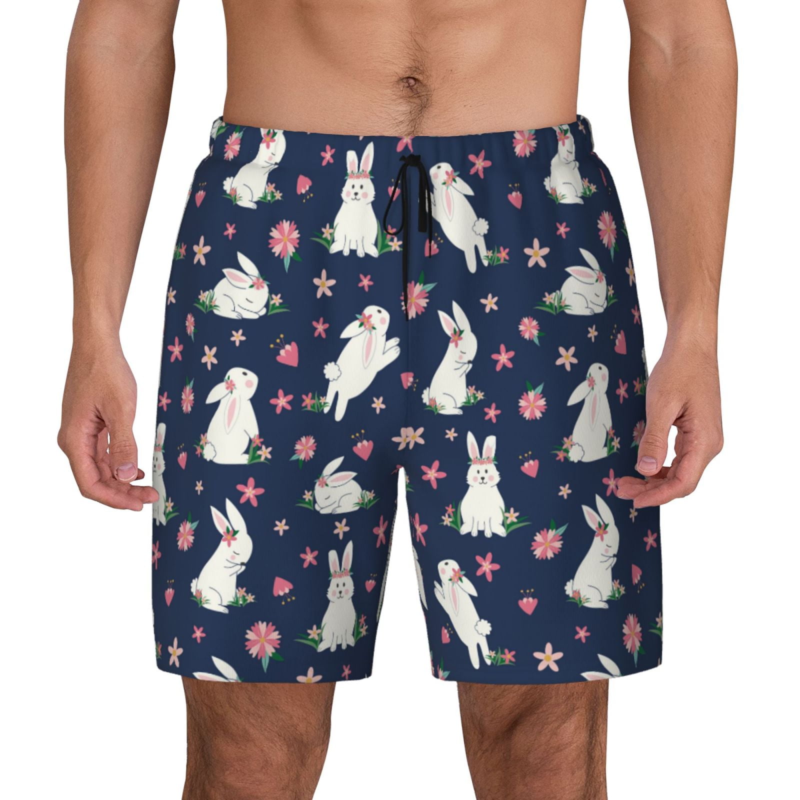 Kdxio Rabbit And Flower Print Men's Swim Trunks with Compression Liner ...