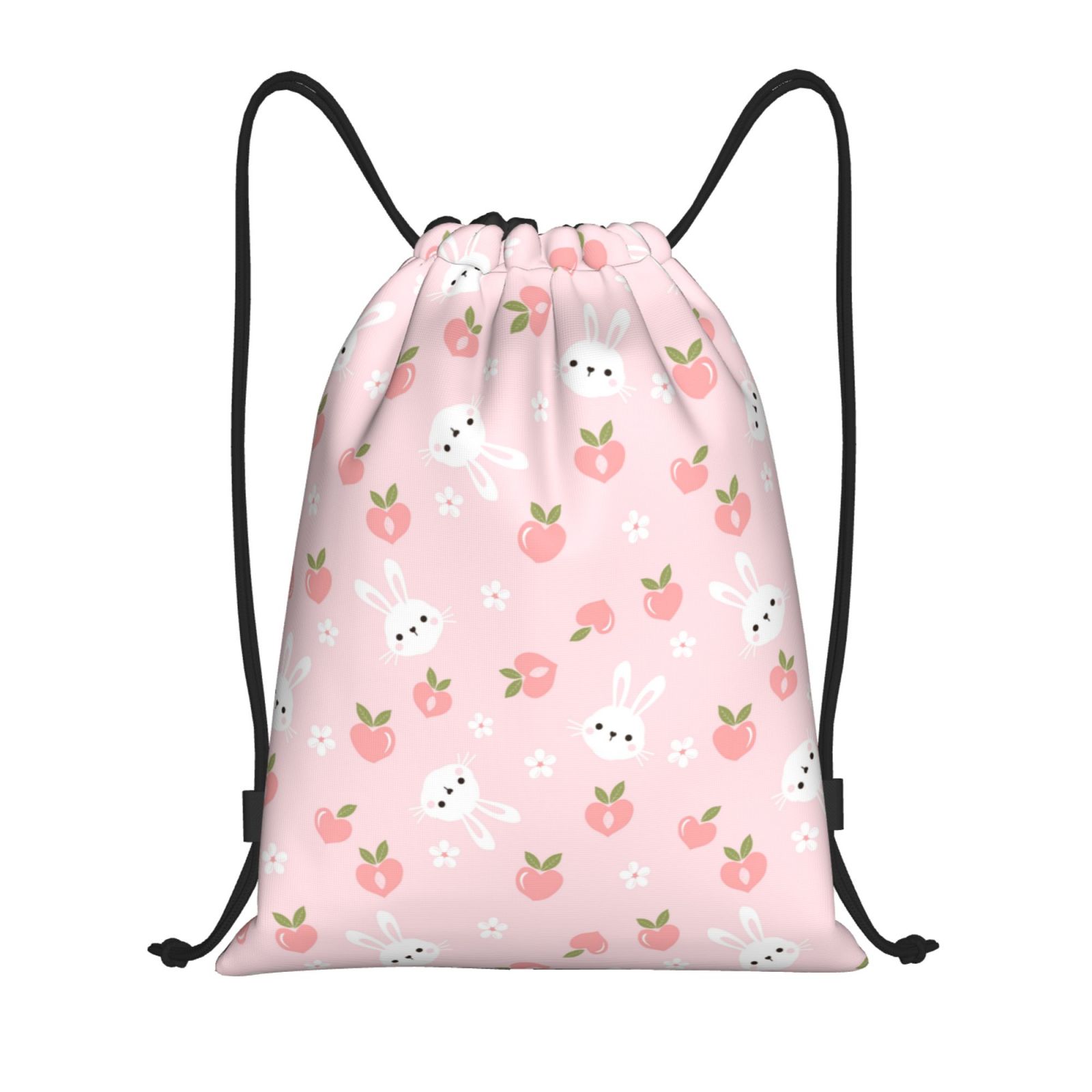 Kdxio Rabbit And Peach Print Drawstring Backpack Bag,Waterproof Draw ...