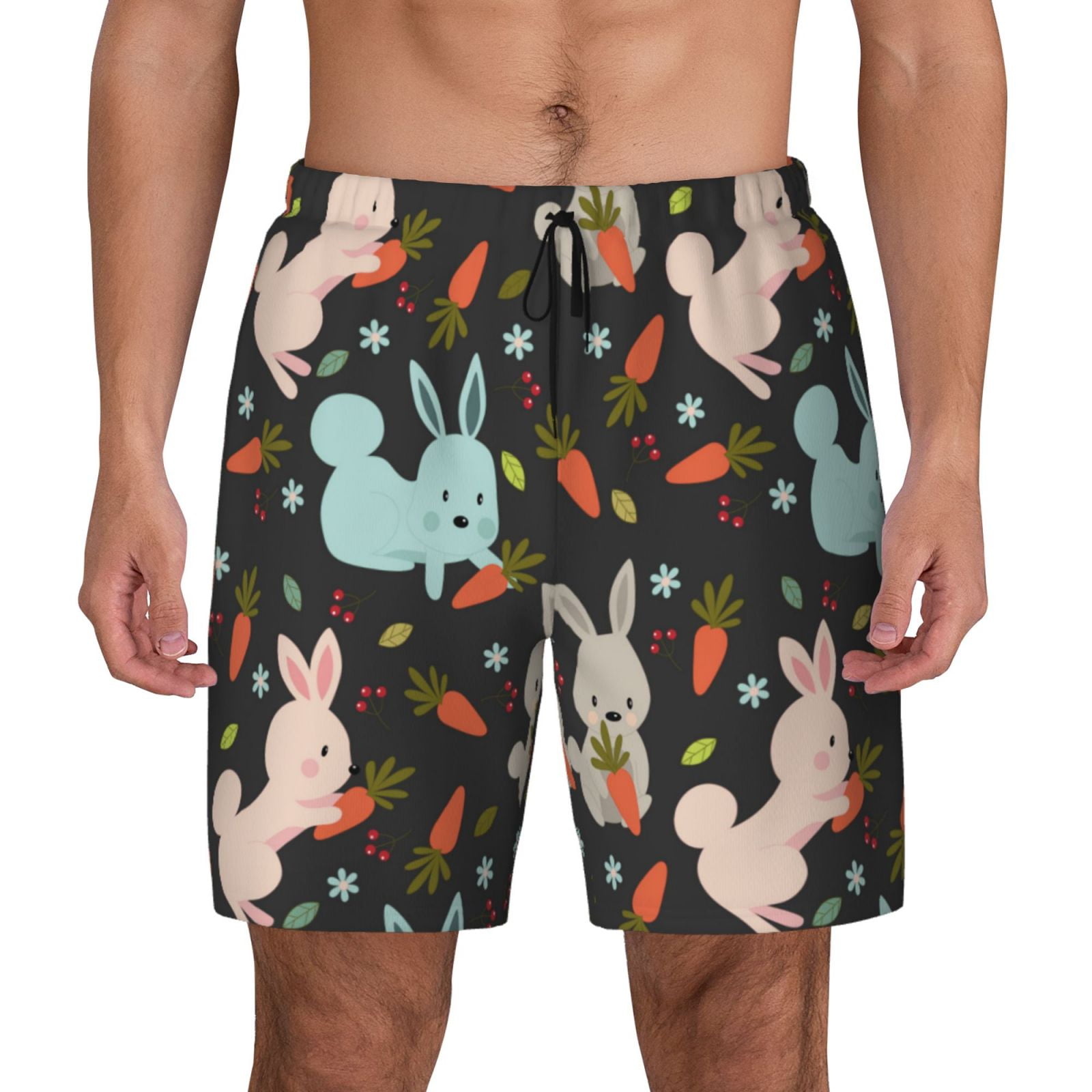Kdxio Rabbit Is Eating Carrots Print Men's Swim Trunks with Compression ...