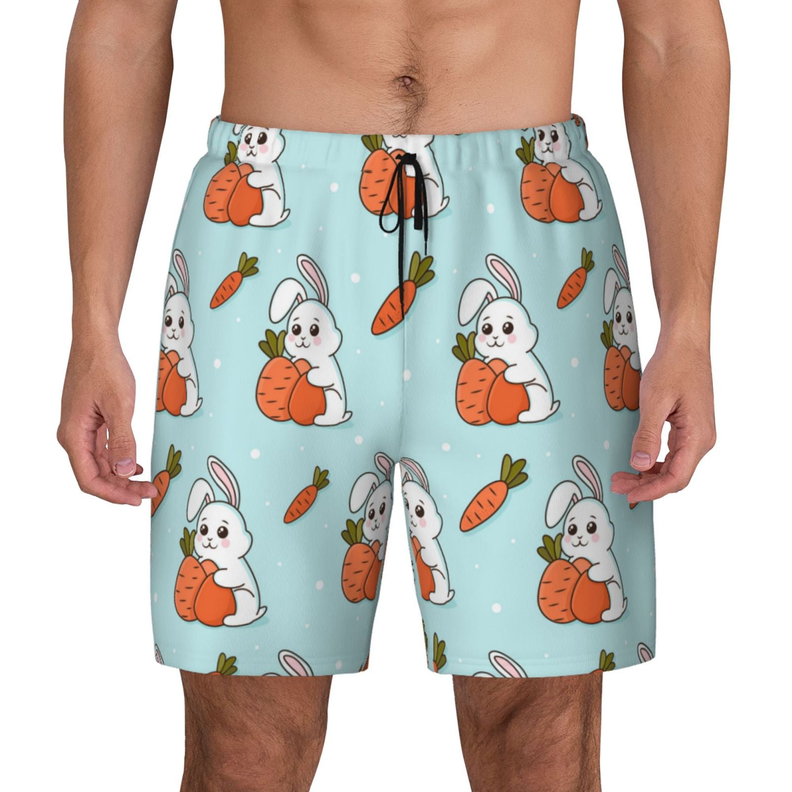 Kdxio Rabbit Is Eating Carrots Print Men's Swim Trunks with Compression ...