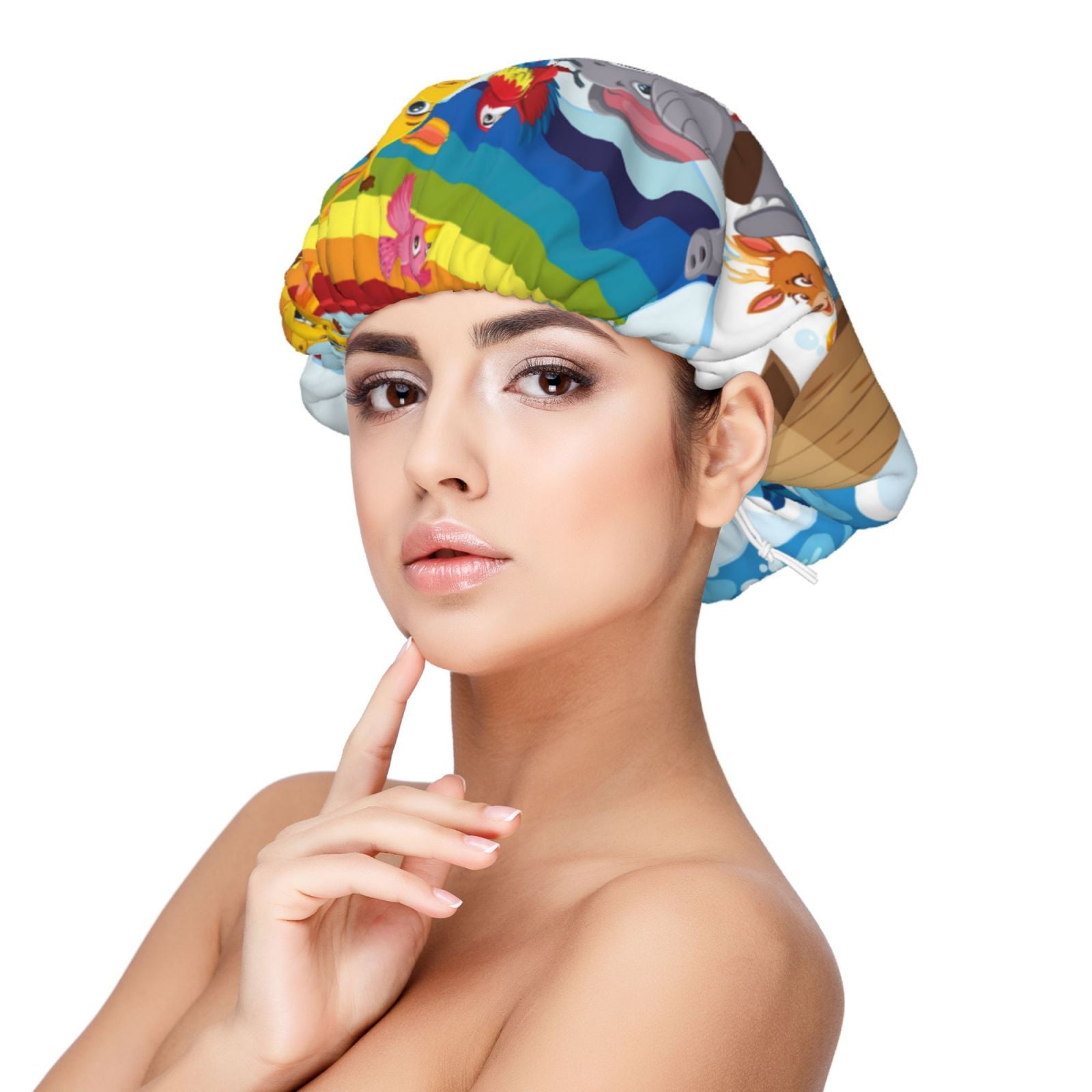 Kdxio Rainbow Animals on Noah's Ark Pattern Satin Bonnet Silk Bonnet ...