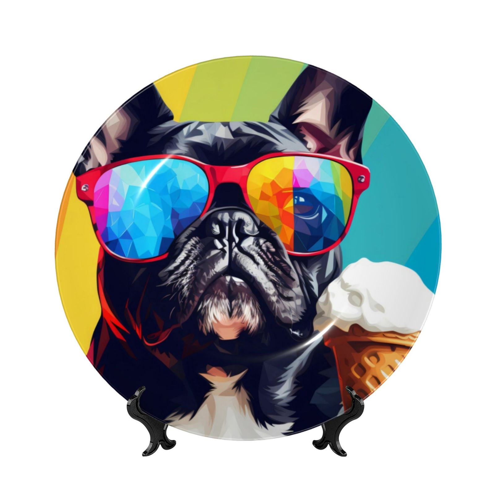 Kdxio Rainbow Bulldog Sunglasses Bone China Decorative Plate Ceramic ...