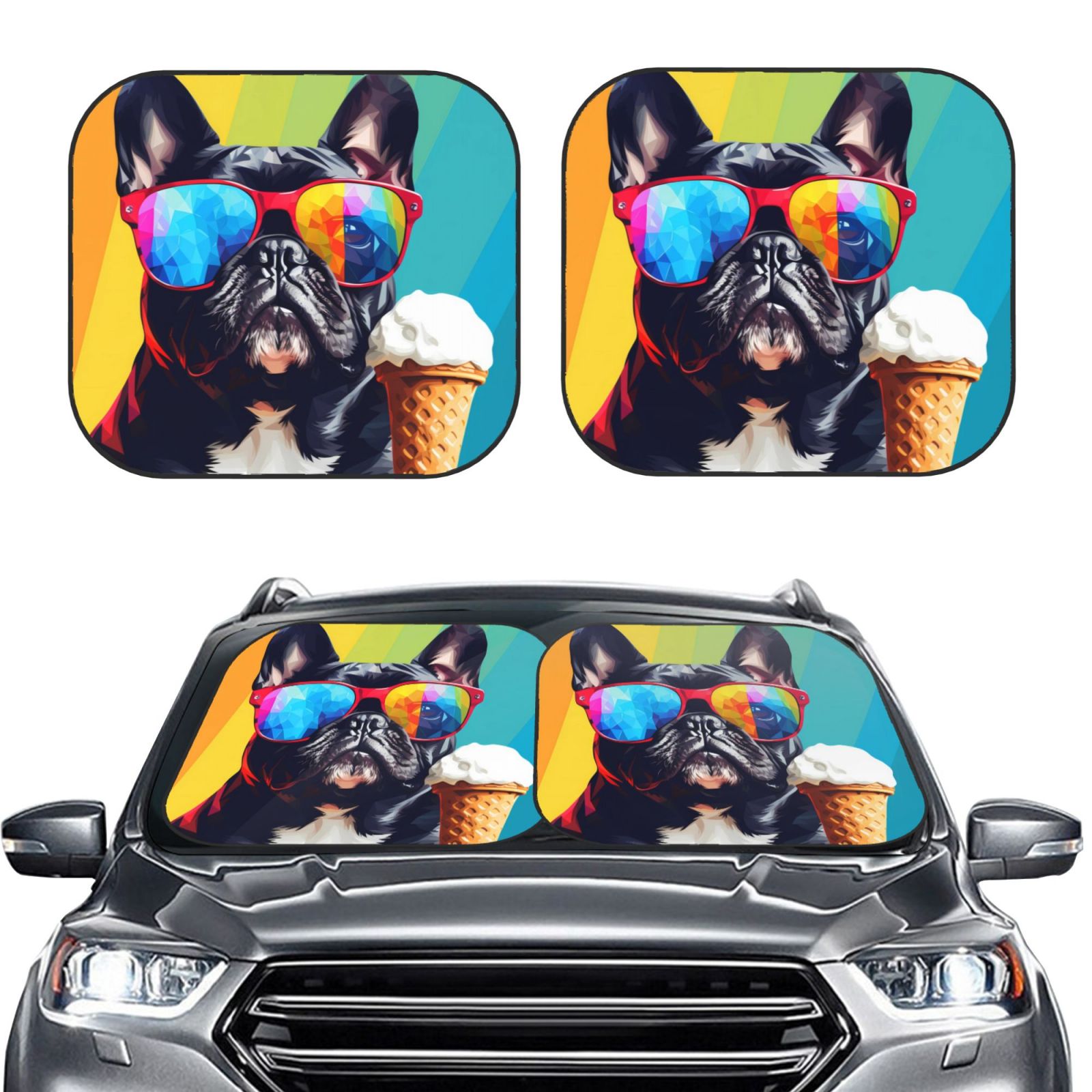 Kdxio Rainbow Bulldog Sunglasses Print 2-Piece Sun Shade Front ...