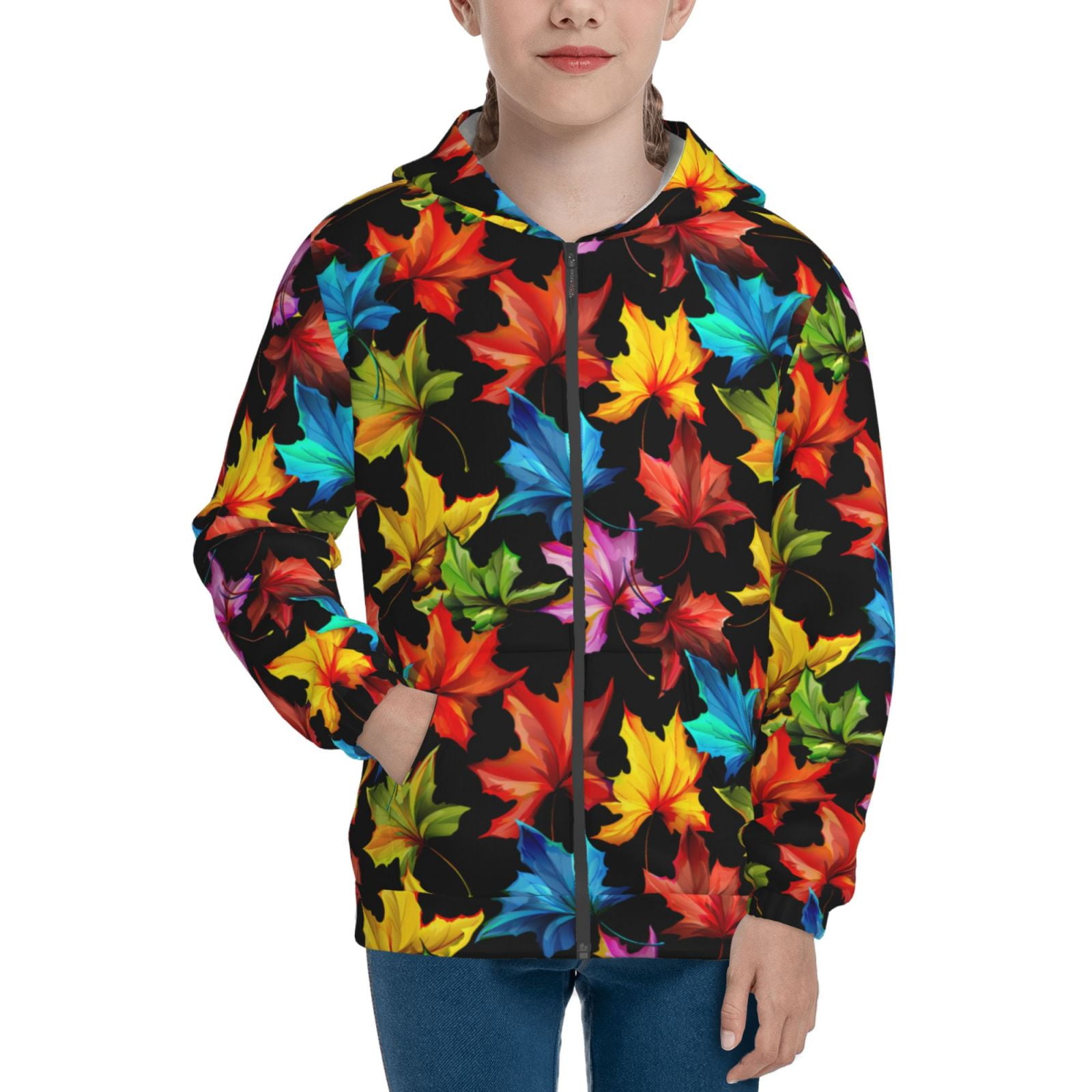 Kdxio Rainbow Colorful Maple Leaves Pattern Kids Boys Girls Zip Up ...