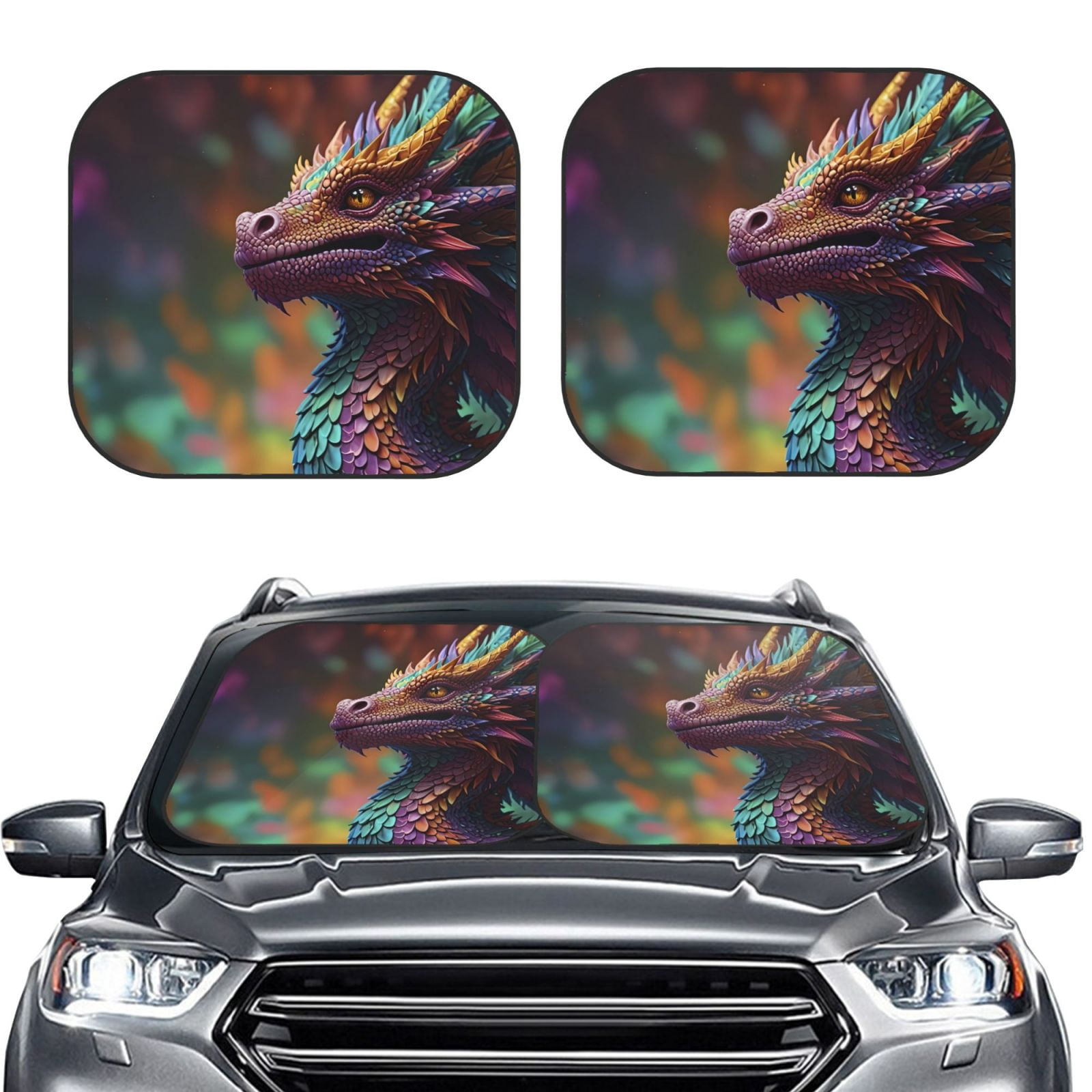 Kdxio Rainbow Scales Fantasy Dragon Print 2-Piece Sun Shade Front ...