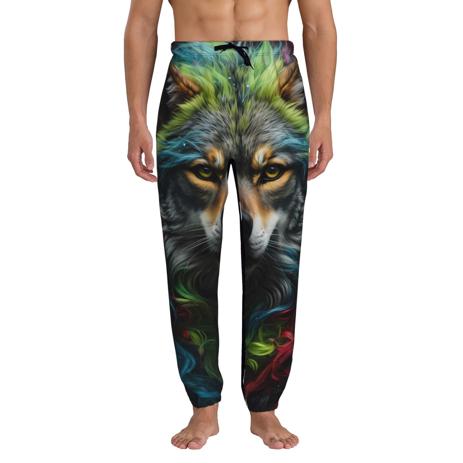 Kdxio Realistic Style Colorful Wolf Pattern Joggers,Sweatpants for Men ...