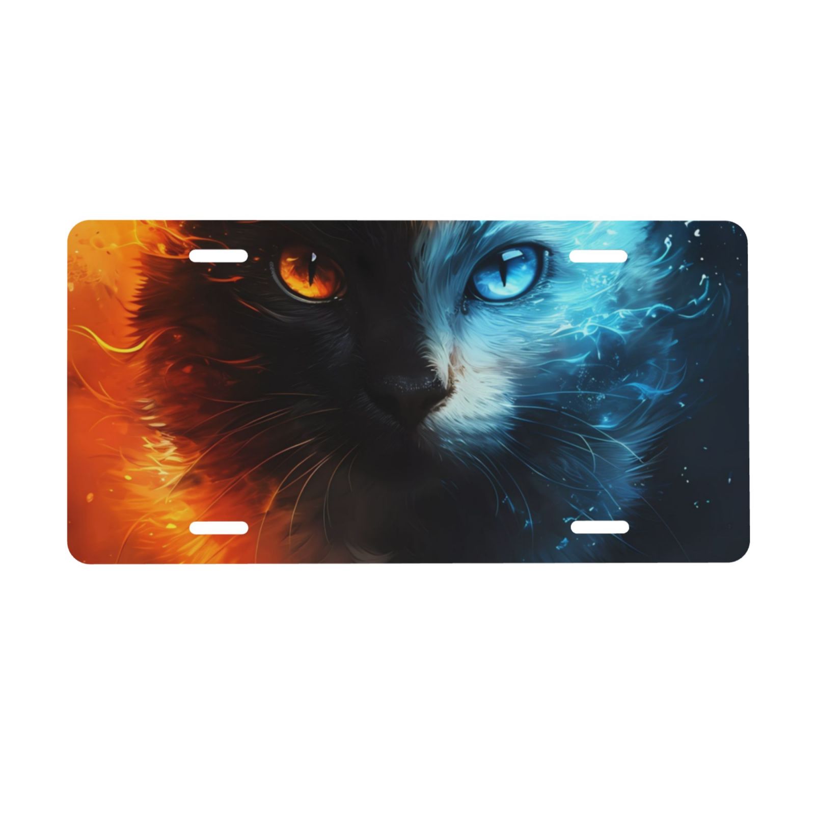 Kdxio Red And Blue Fire Cat License Plate Car Front License Plate Car ...