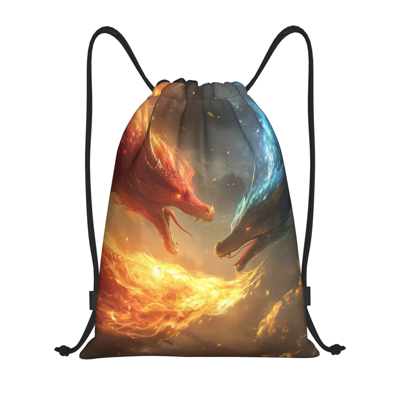 Kdxio Red And Blue Fire Dragon B Print Drawstring Backpack Bag ...