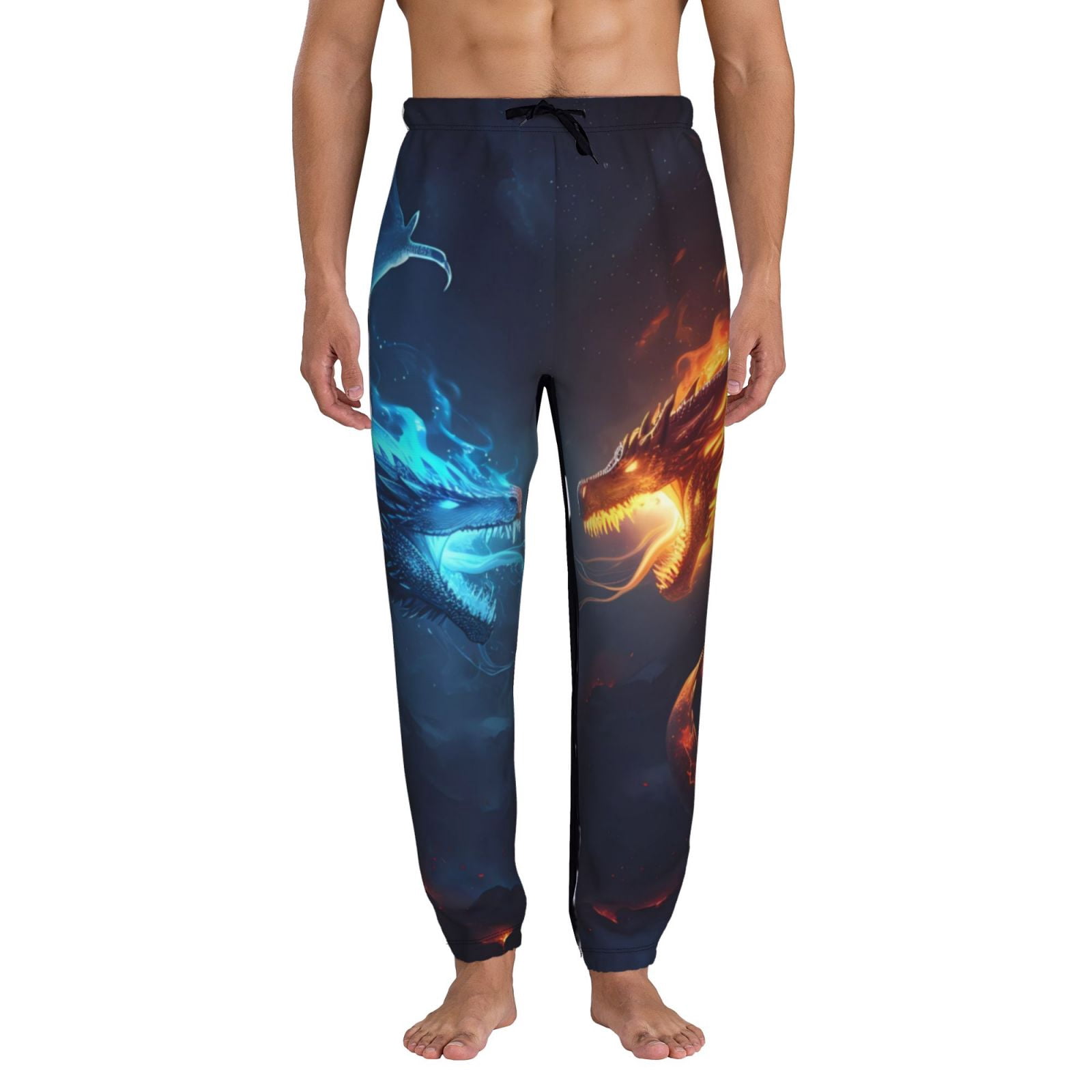 Kdxio Red And Blue Fire Dragon C Pattern Joggers,Sweatpants for Men ...