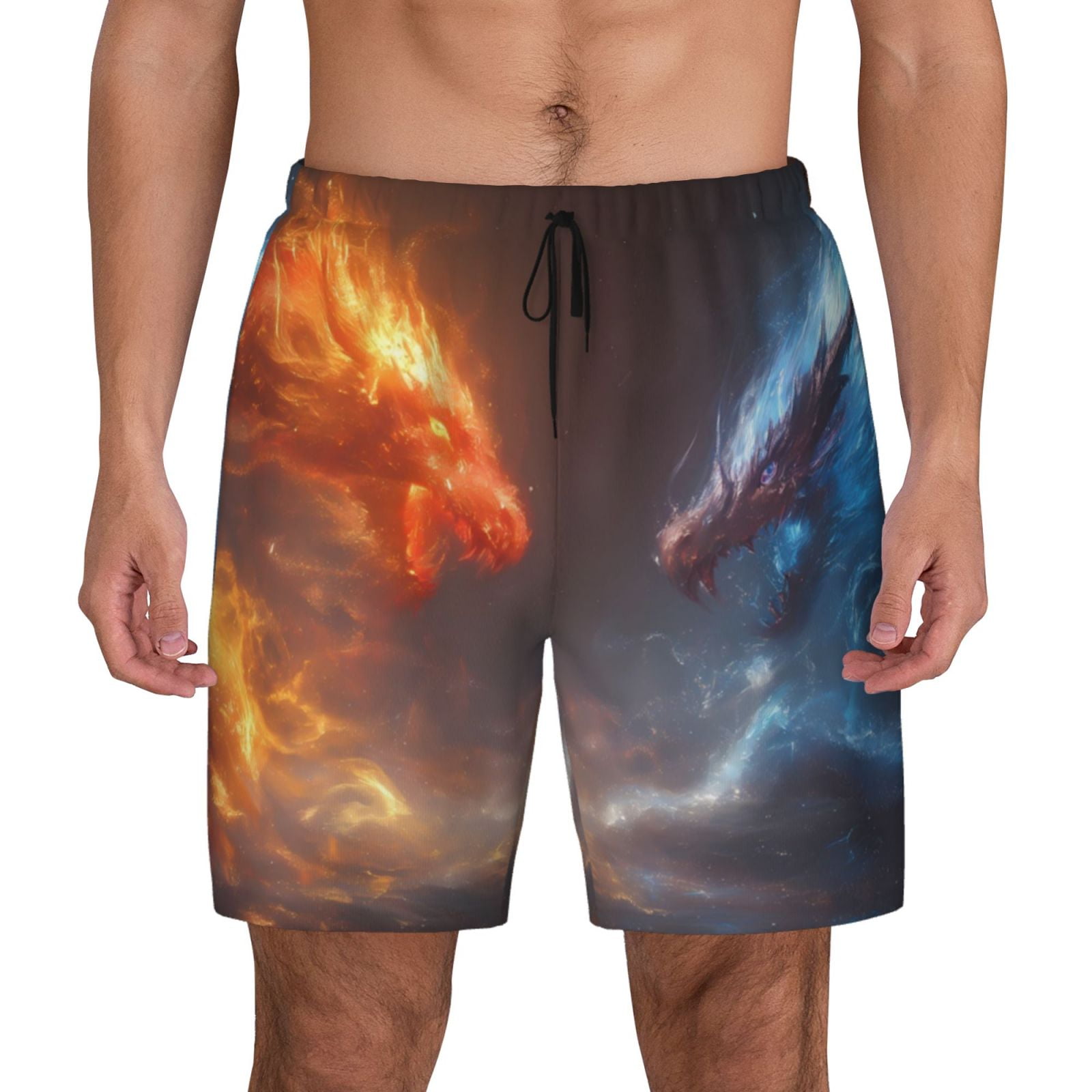 Kdxio Red And Blue Fire Dragon D Print Men's Swim Trunks with ...