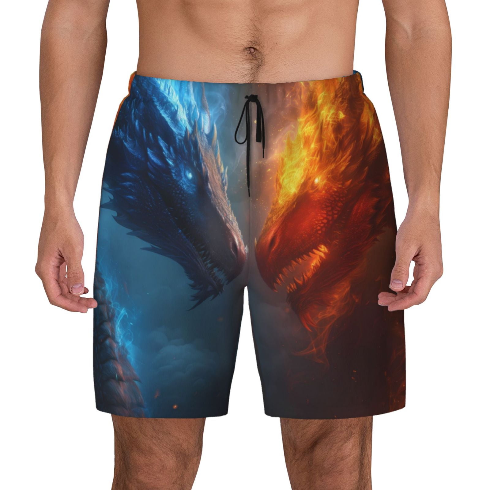 Kdxio Red And Blue Fire Dragon E Print Men's Swim Trunks with ...