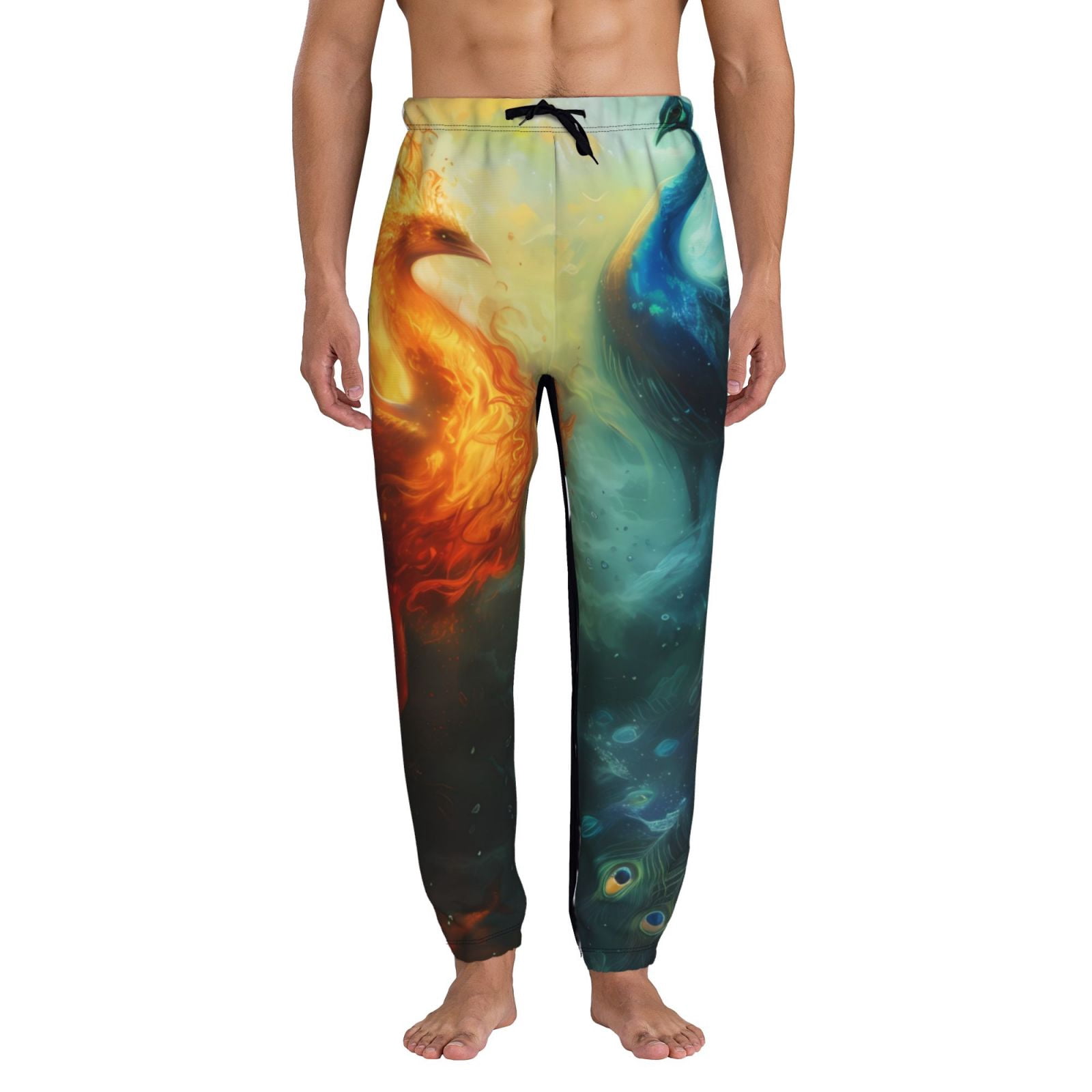 Kdxio Red And Blue Fire Peacock Pattern Joggers,Sweatpants for Men with ...
