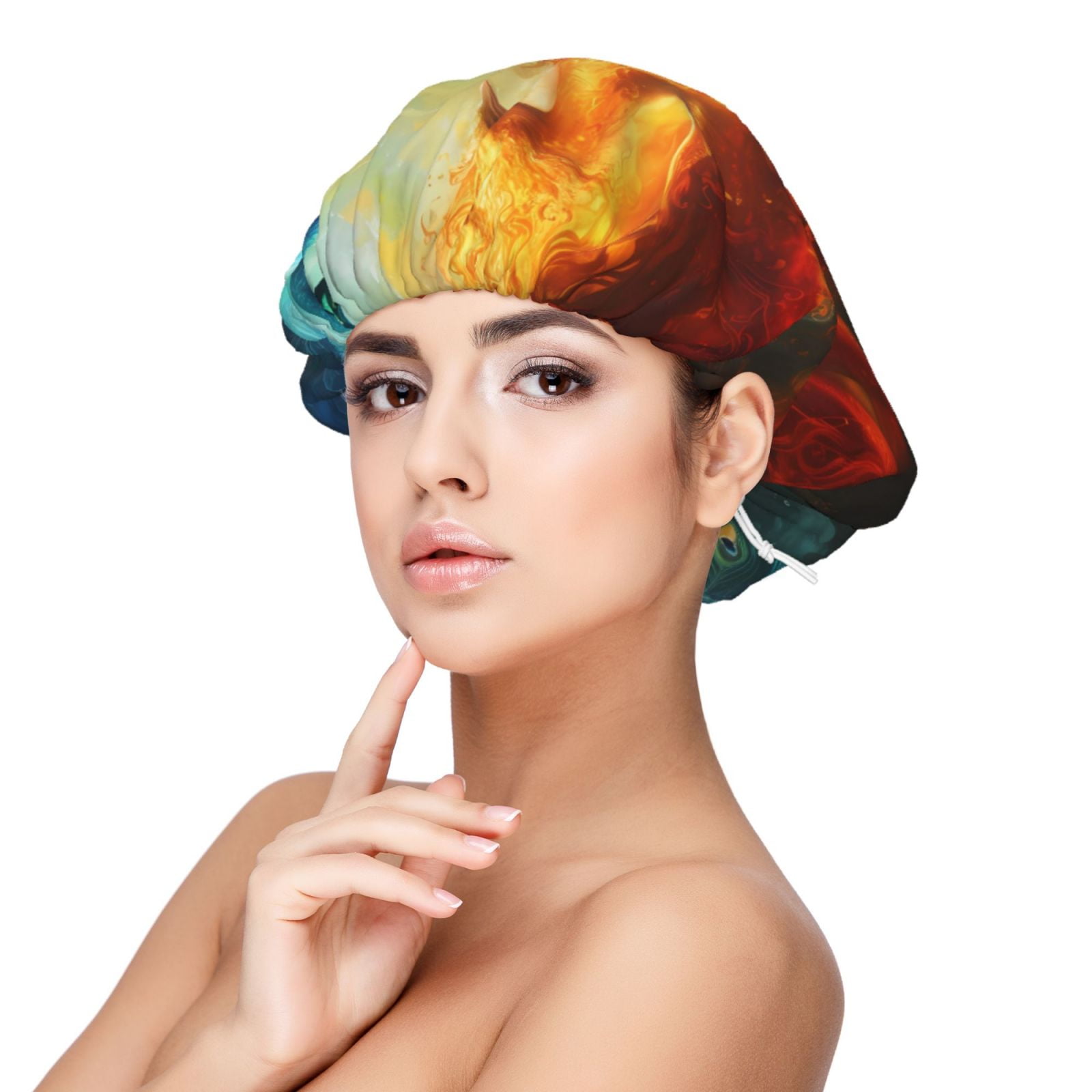 Kdxio Red And Blue Fire Peacock Pattern Satin Bonnet Silk Bonnet Hair ...