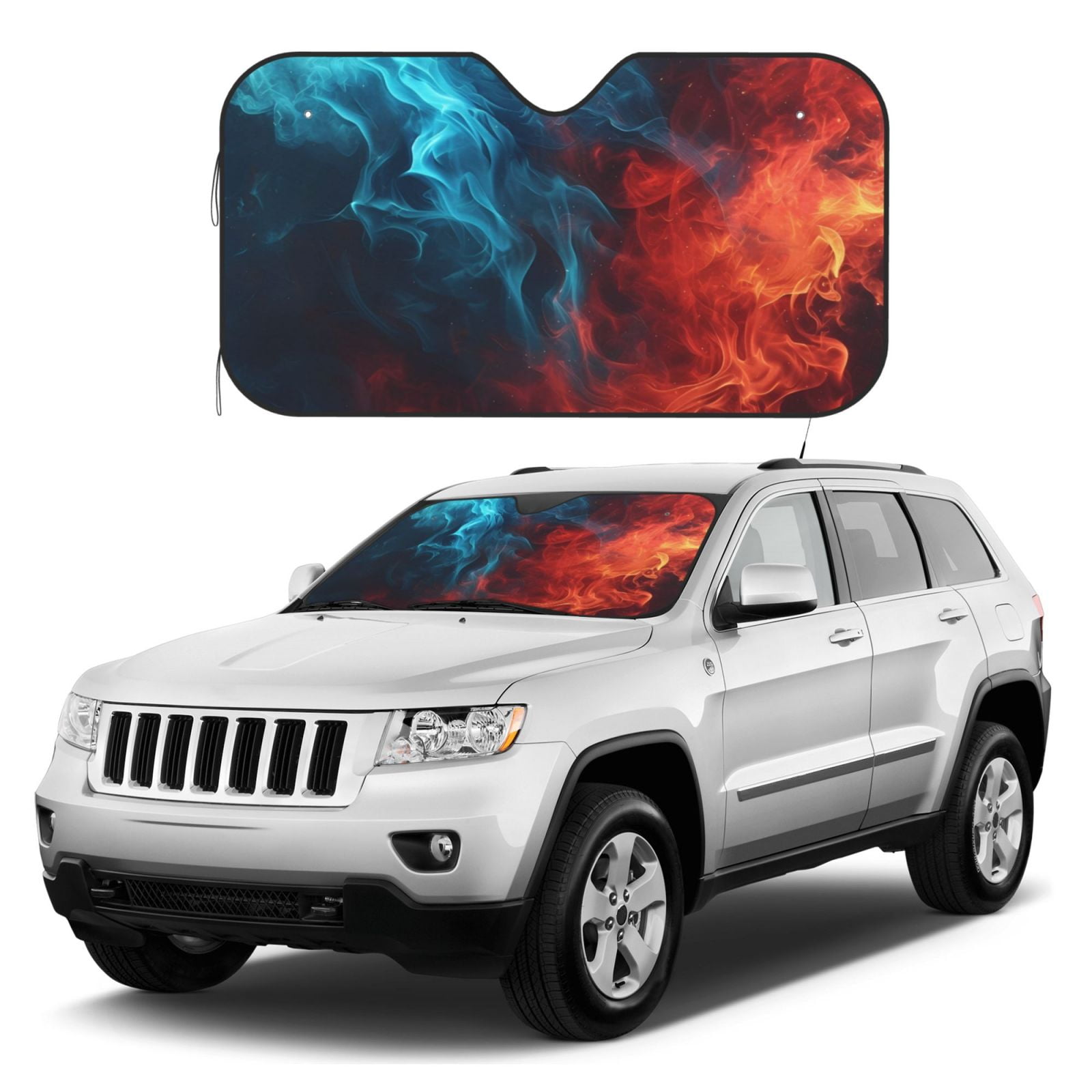 Kdxio Red And Blue Fire Print Windshield Sun Shade, Foldable Sun ...