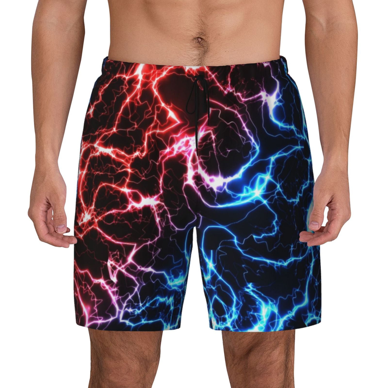 Kdxio Red And Blue Lightning Print Men's Swim Trunks with Compression ...