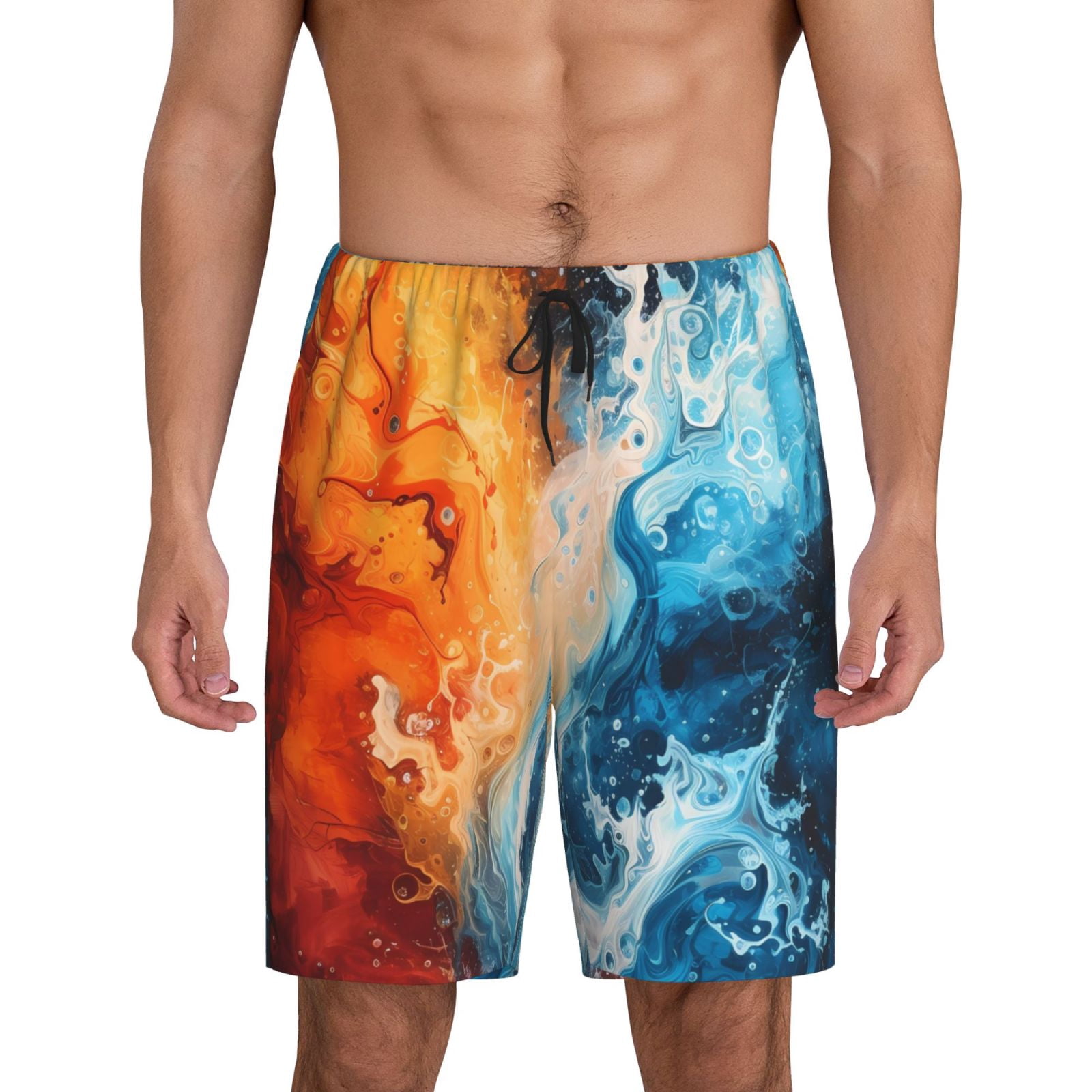 Kdxio Red And Blue Waves Print Mens Sleep Shorts Bottoms Soft Comfy ...