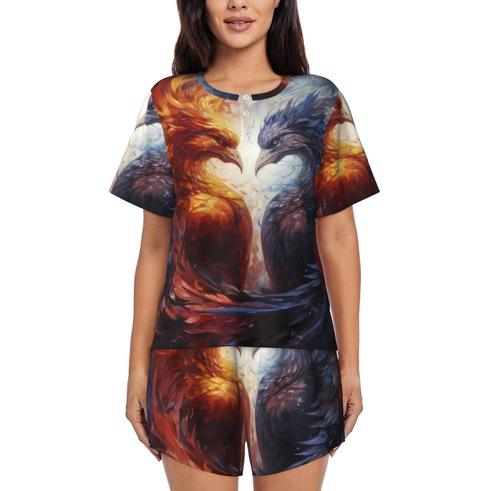 Kdxio Red And White Fire Bird Print Pajamas Sets for Women Short ...