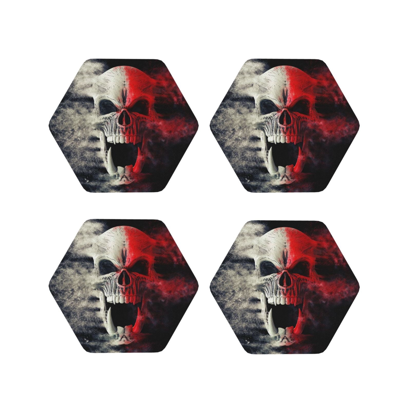 Kdxio Red And White Screaming Demon Skull Funny Coasters,4 Pcs Leather ...