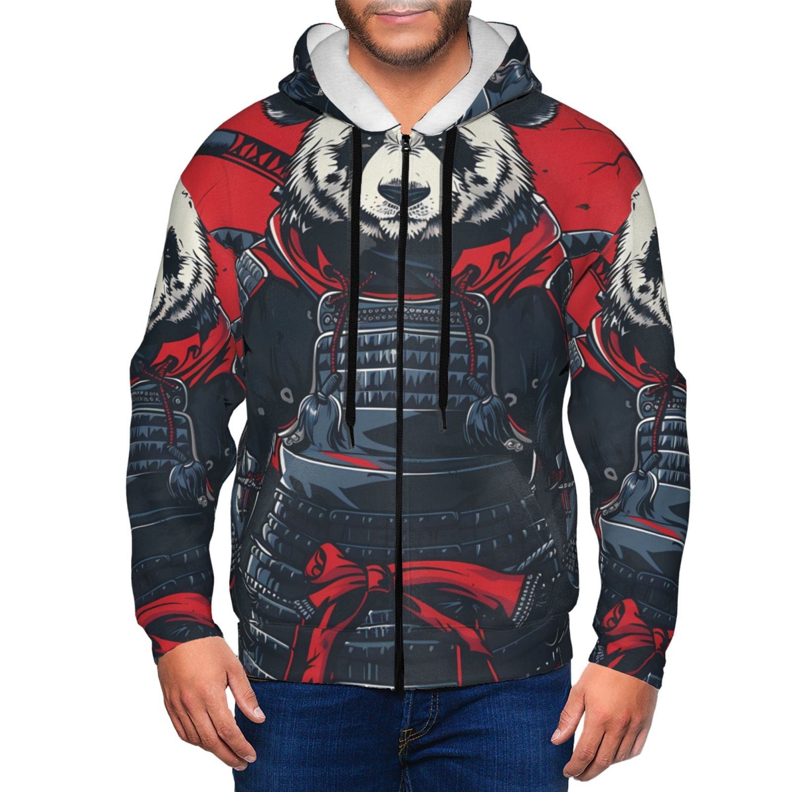 Kdxio Red Black Eastern Panda Warrior Print Men Hoodies Casual Hoodies ...