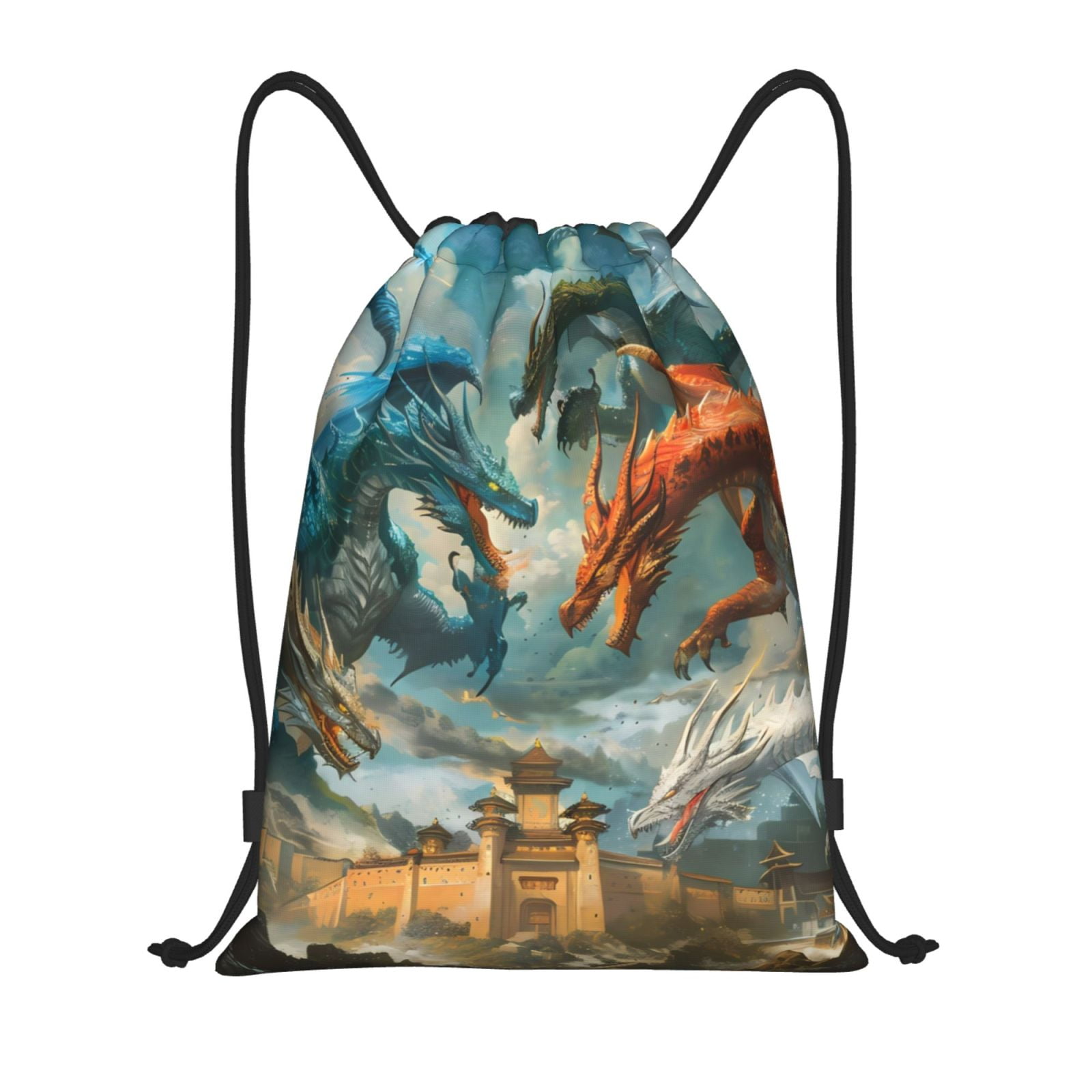 Kdxio Red Blue Dragon Battle Epic Print Drawstring Backpack Bag ...