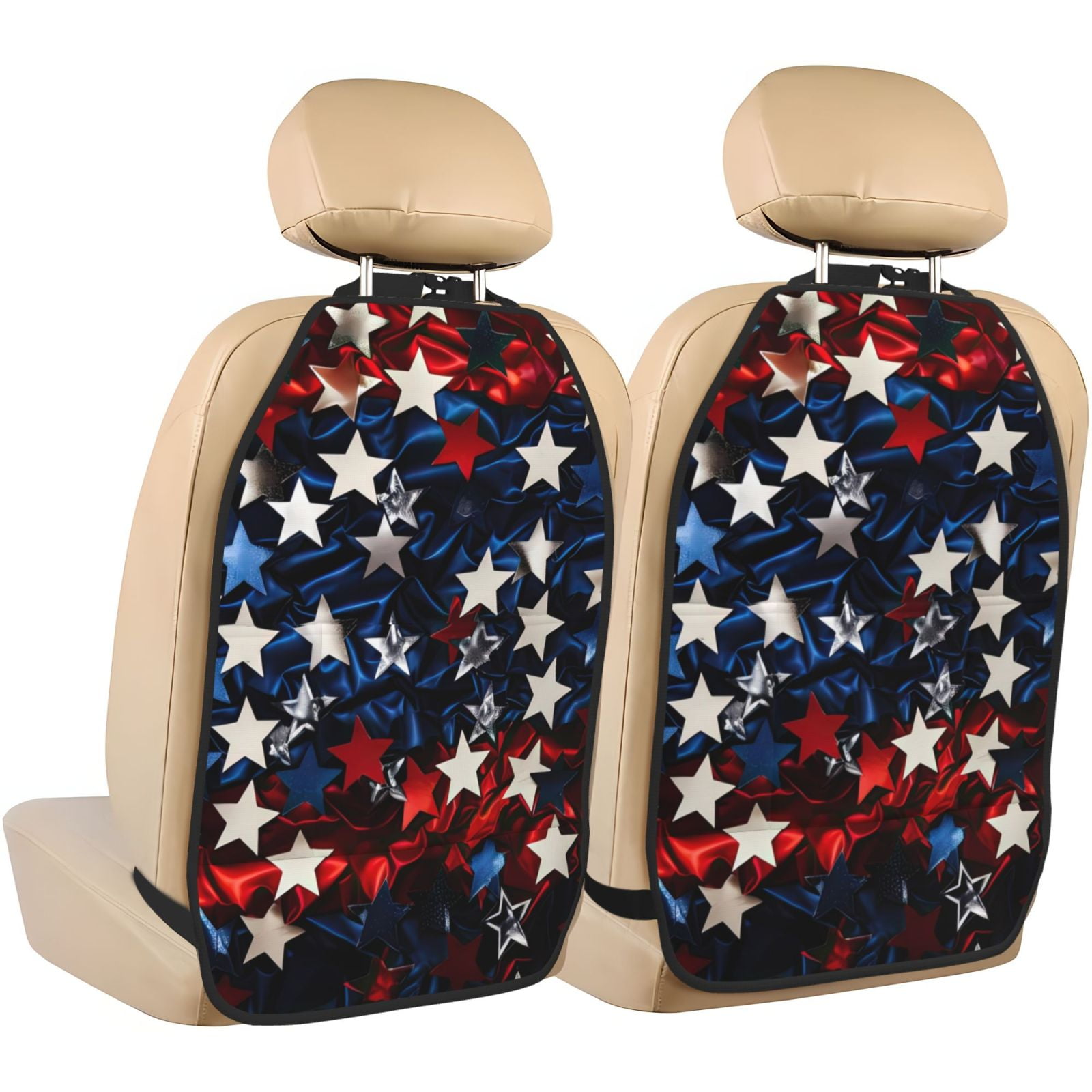 Kdxio Red Blue White Stars Print 2 Pack Car Kick Mat Seat Cover Back ...