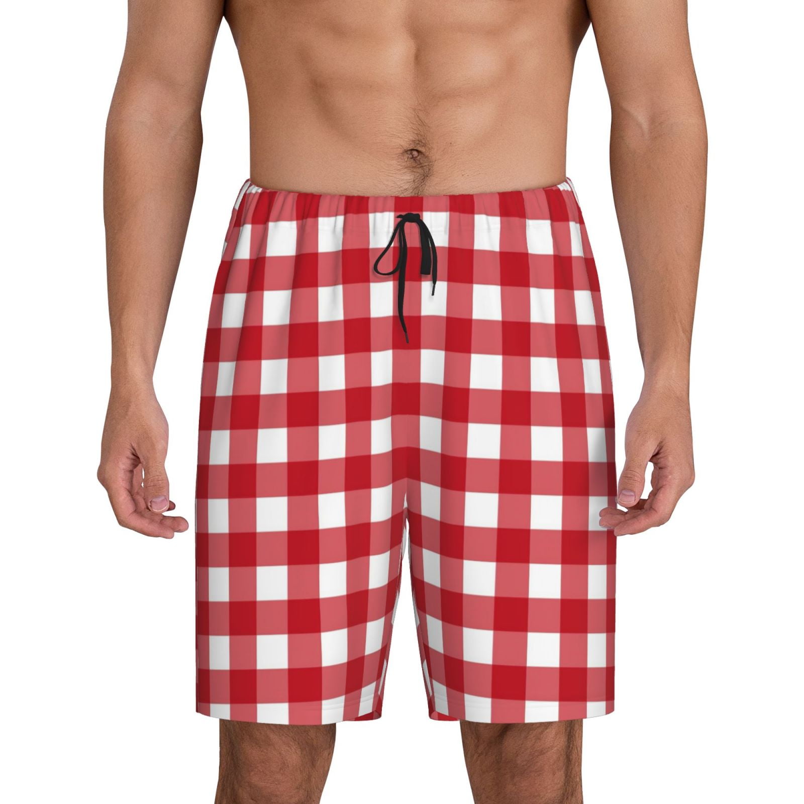 Kdxio Red Checkboard Print Mens Sleep Shorts Bottoms Soft Comfy Pajama ...