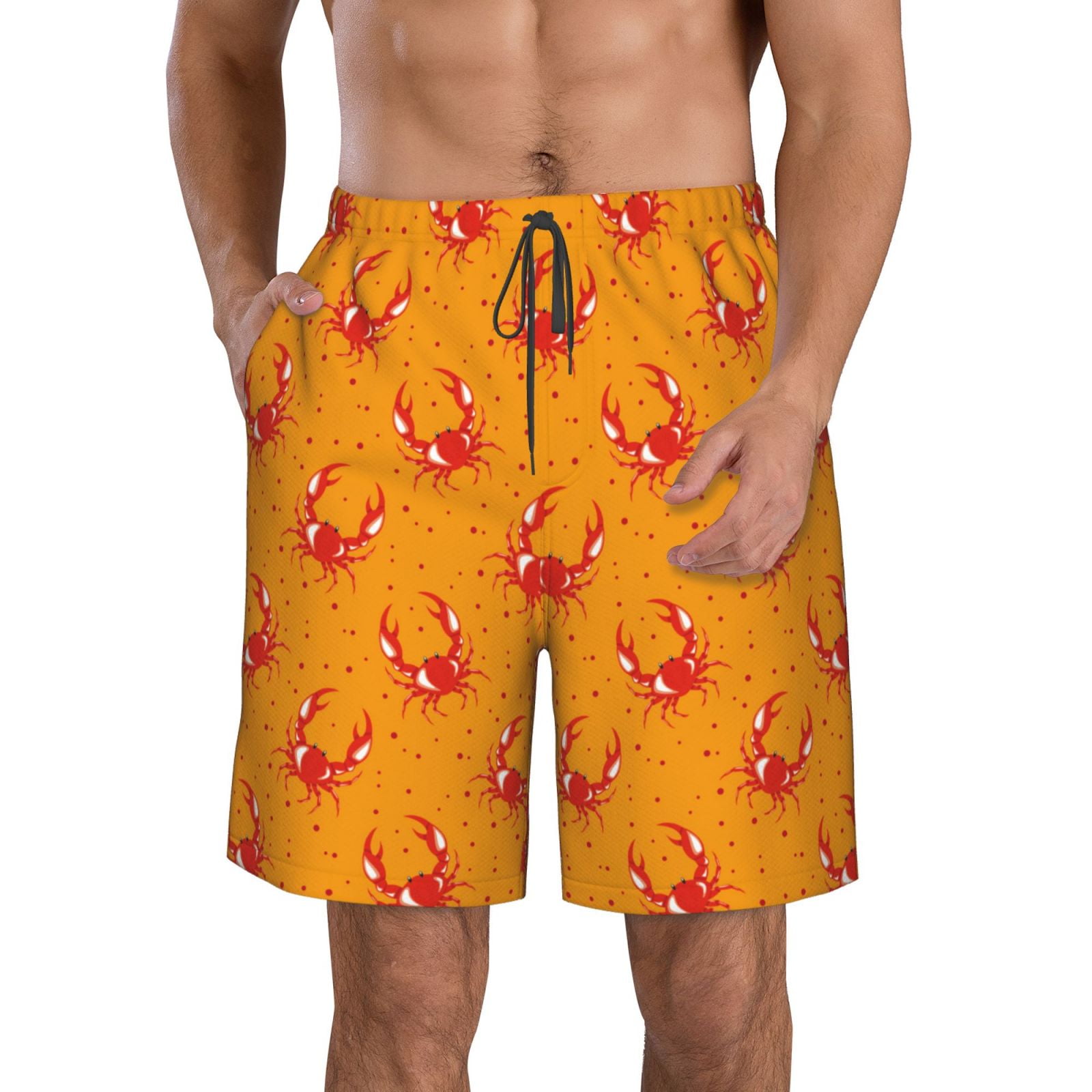 Kdxio Red Crab Pattern Mens Casual Shorts - Drawstring Summer Beach ...