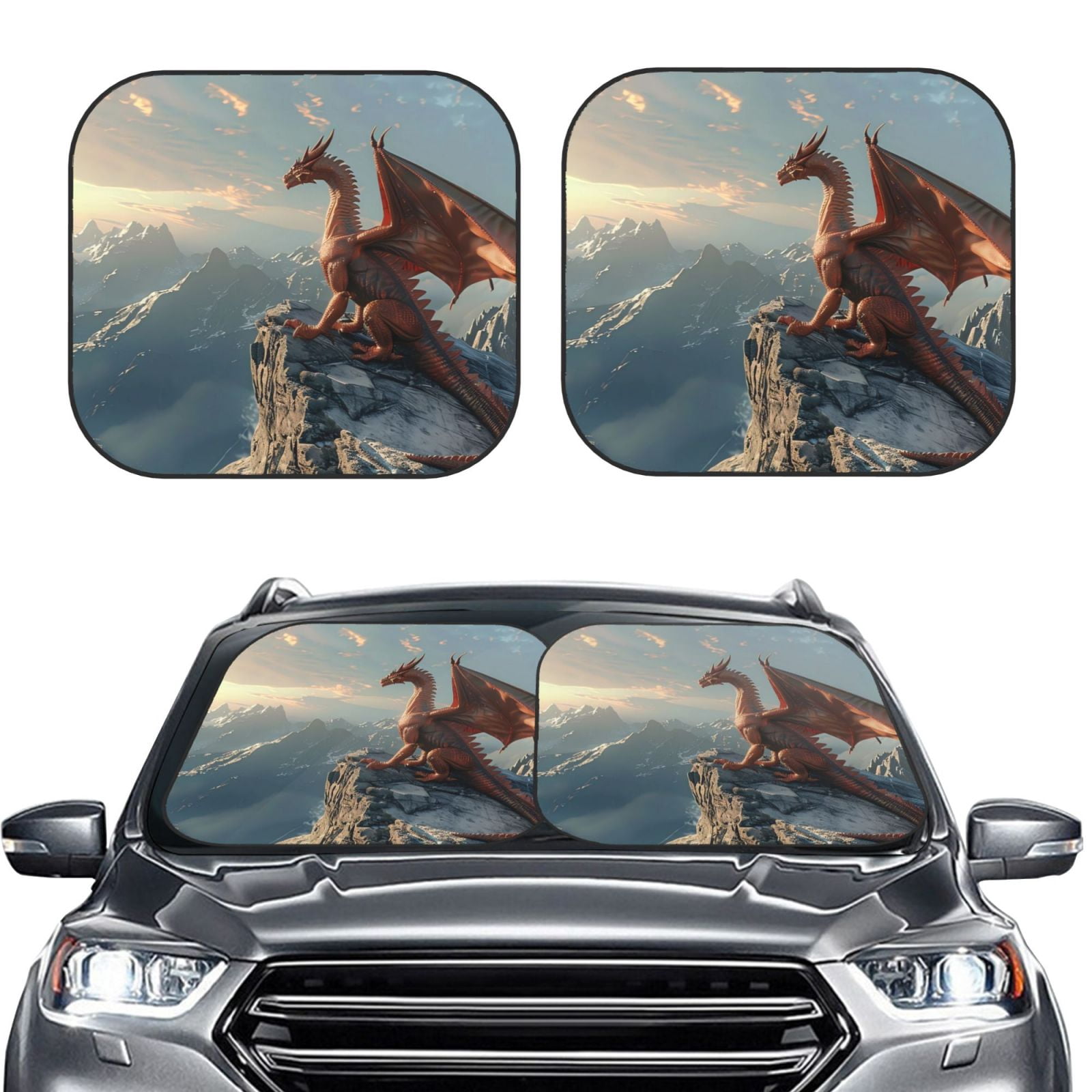 Kdxio Red Dragon Mountain Sunrise Print 2-Piece Sun Shade Front ...