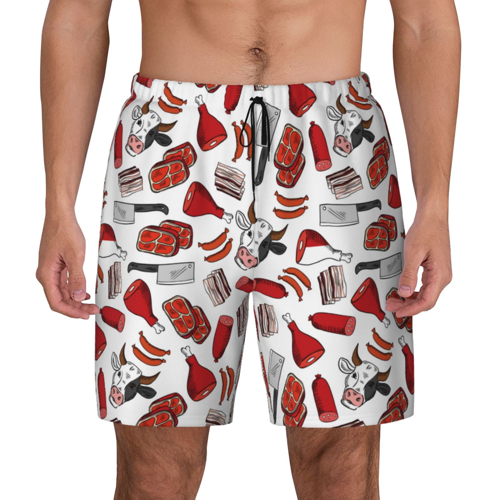 Kdxio Red Food Print Men's Swim Trunks with Compression Liner 7 Inch ...