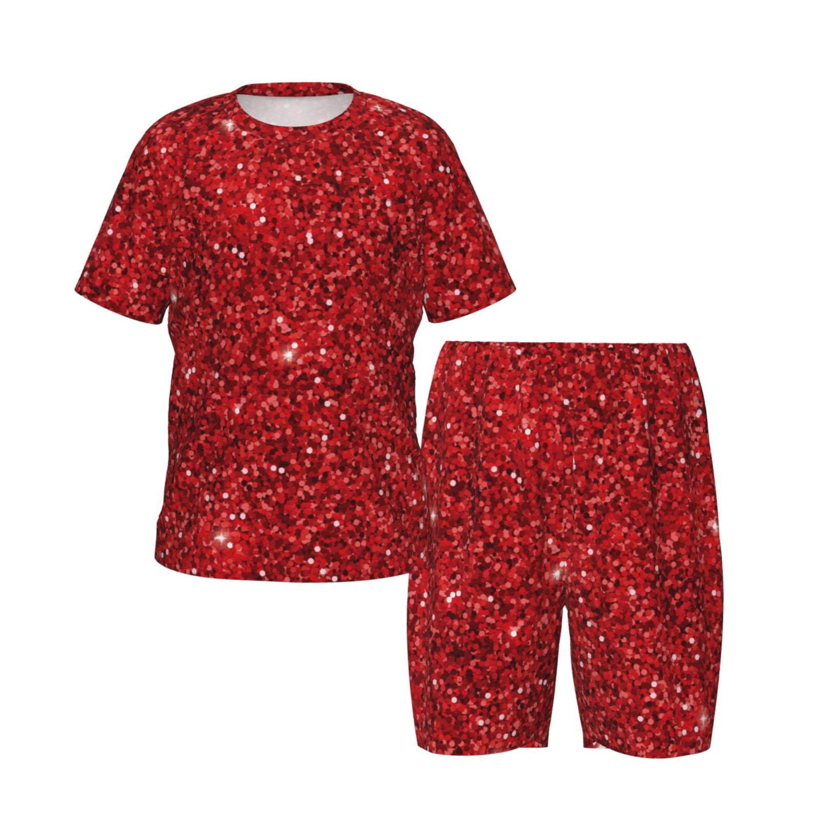 Kdxio Red Glitter Pattern Short-Sleeved Summer Pajama Set for Girls and ...