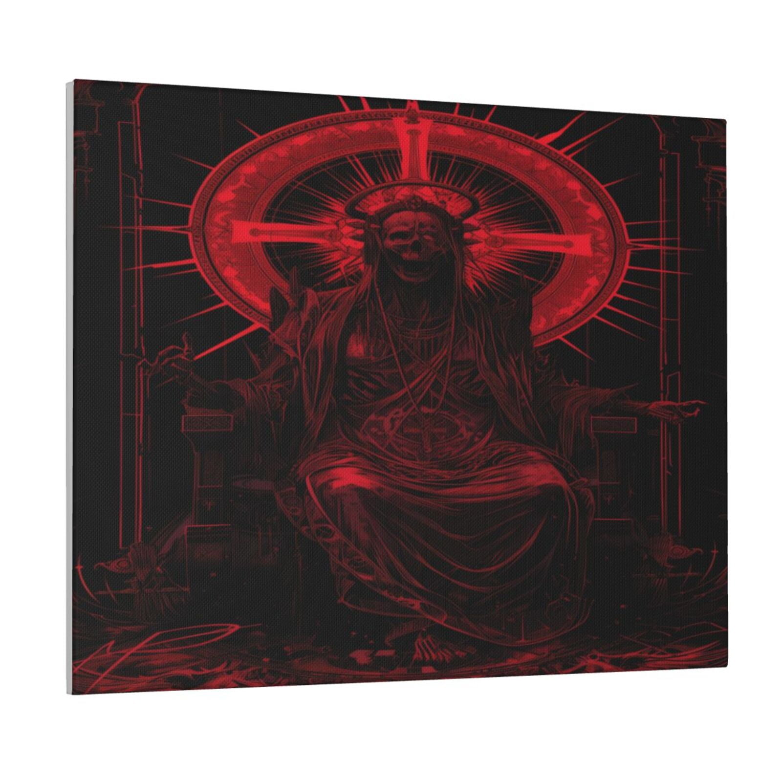 Kdxio Red Gothic Skeleton Throne Pattern Canvas Wall Art for Living ...