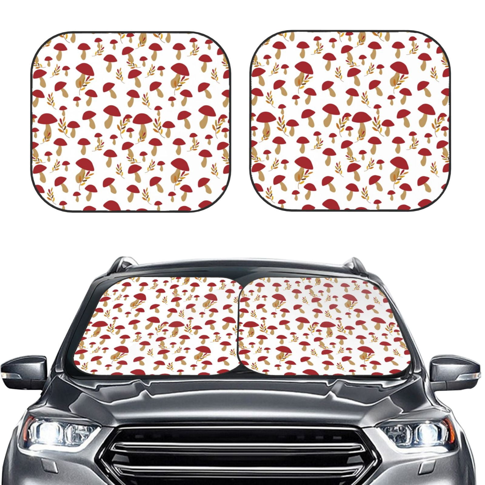 Kdxio Red Mushroom Print 2-Piece Sun Shade Front Windshield - Foldable ...
