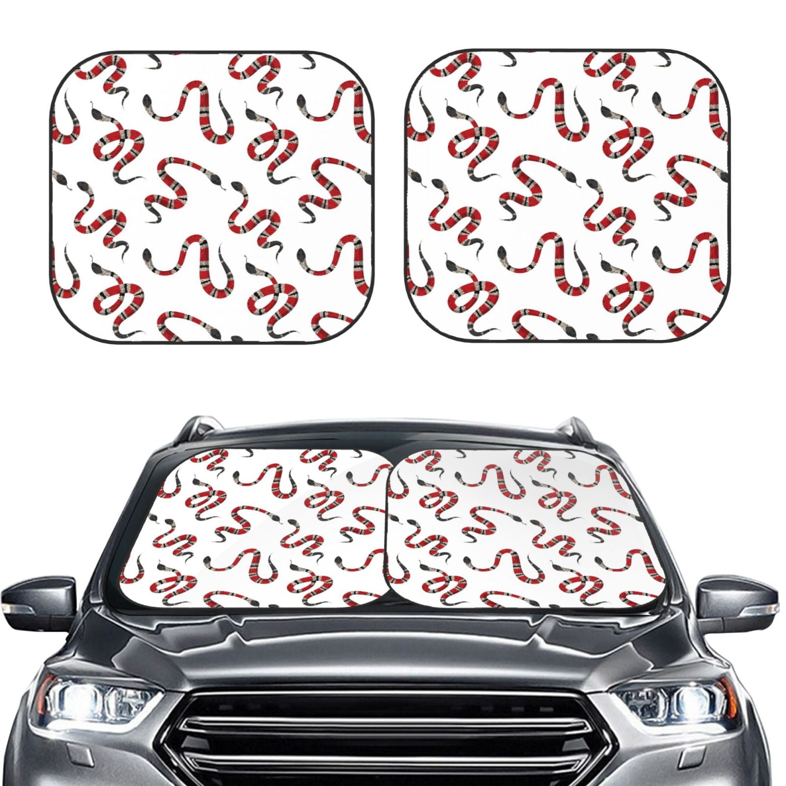 Kdxio Red Snake Print 2-Piece Sun Shade Front Windshield - Foldable Car ...