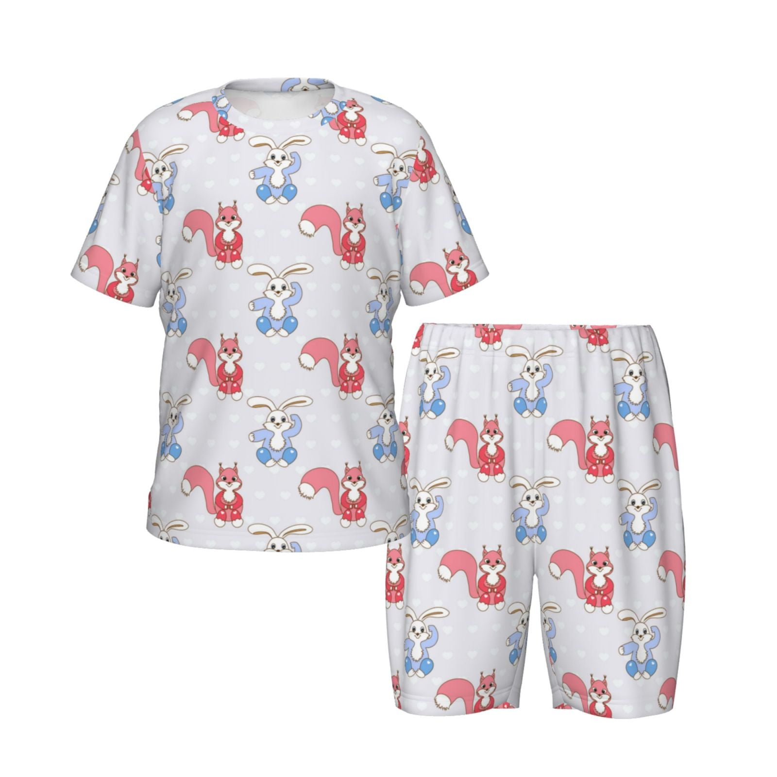Kdxio Red Squirrel And Blue Rabbit Pattern Short-Sleeved Summer Pajama ...