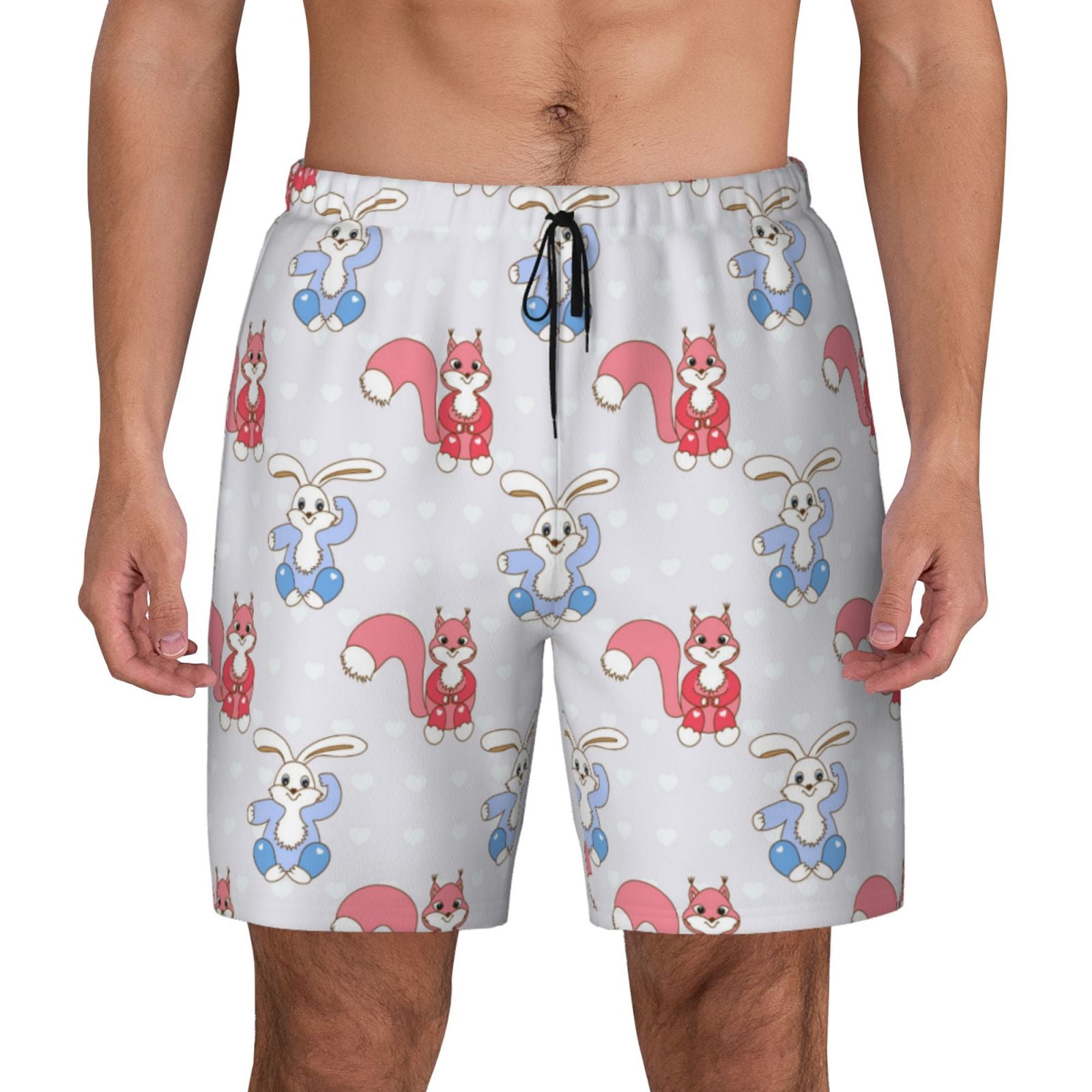 Kdxio Red Squirrel And Blue Rabbit Print Men's Swim Trunks with ...