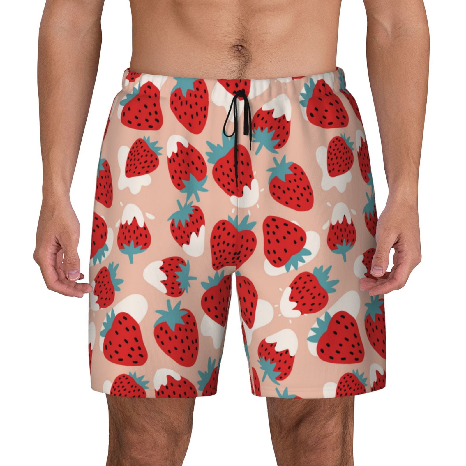 Kdxio Red Strawberry Print Men's Swim Trunks with Compression Liner 7 ...